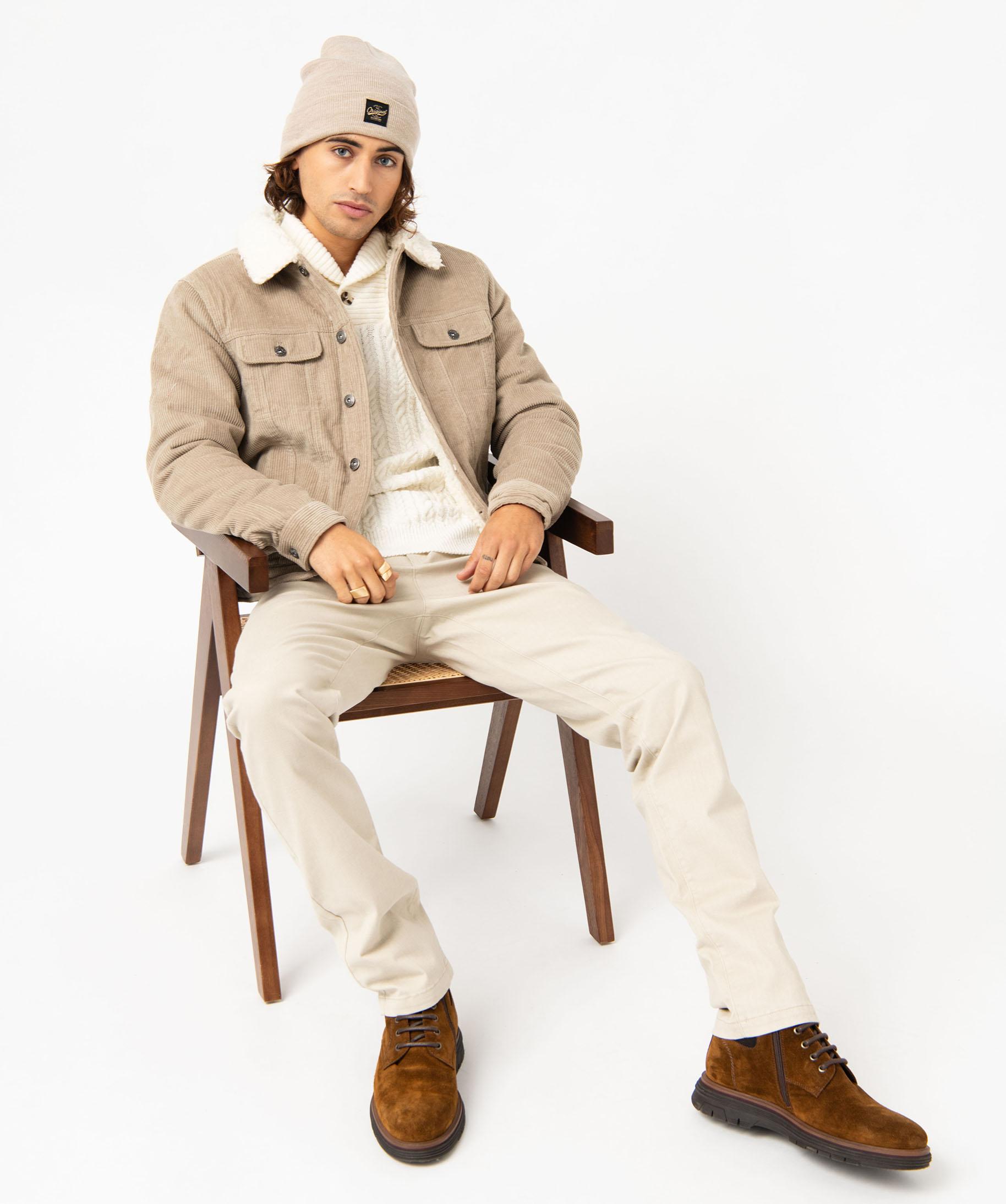 Pull col châle en maille torsadée homme ecru GEMO