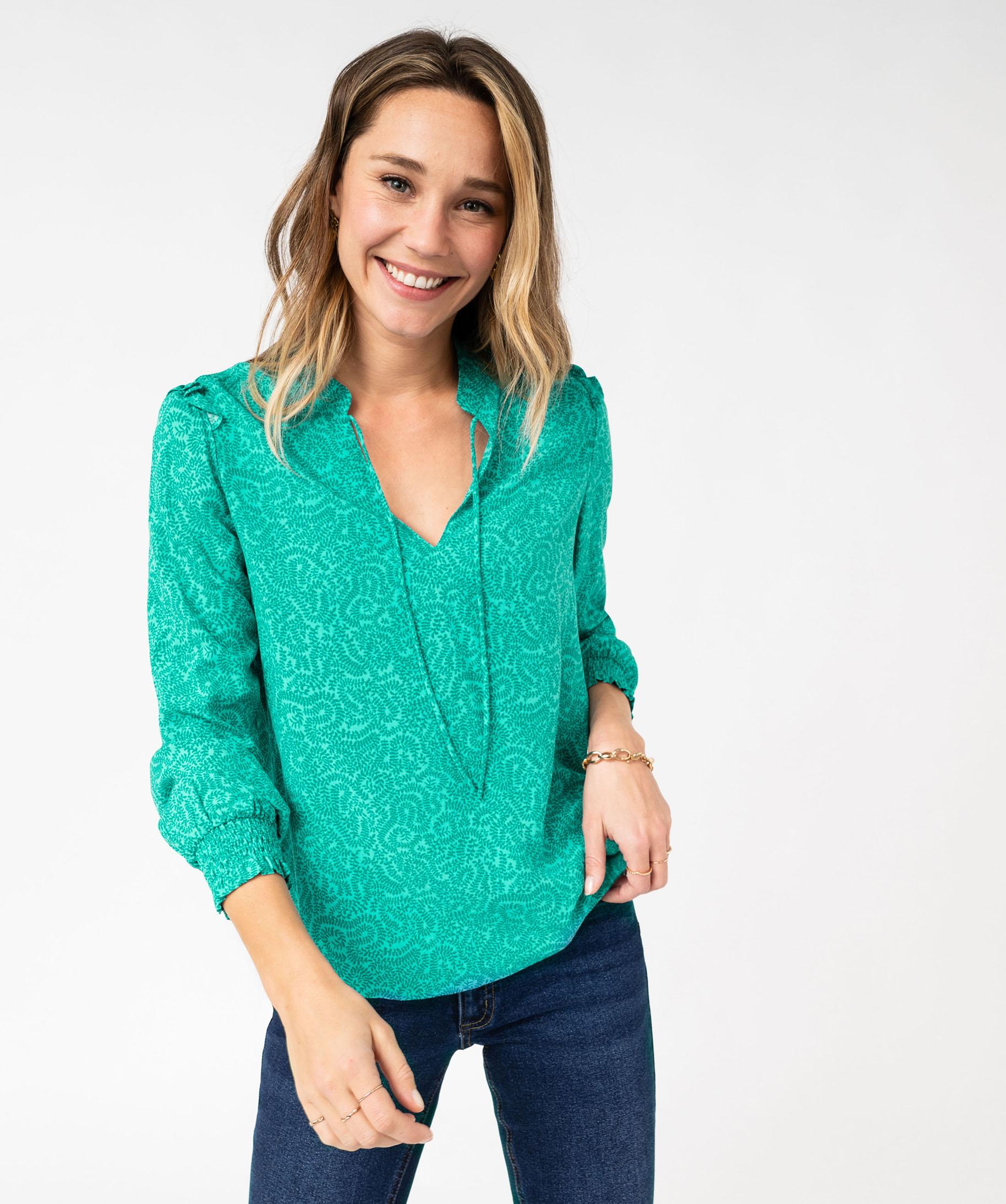 Blouse imprimée à manches longues avec détails froncés f imprime GEMO