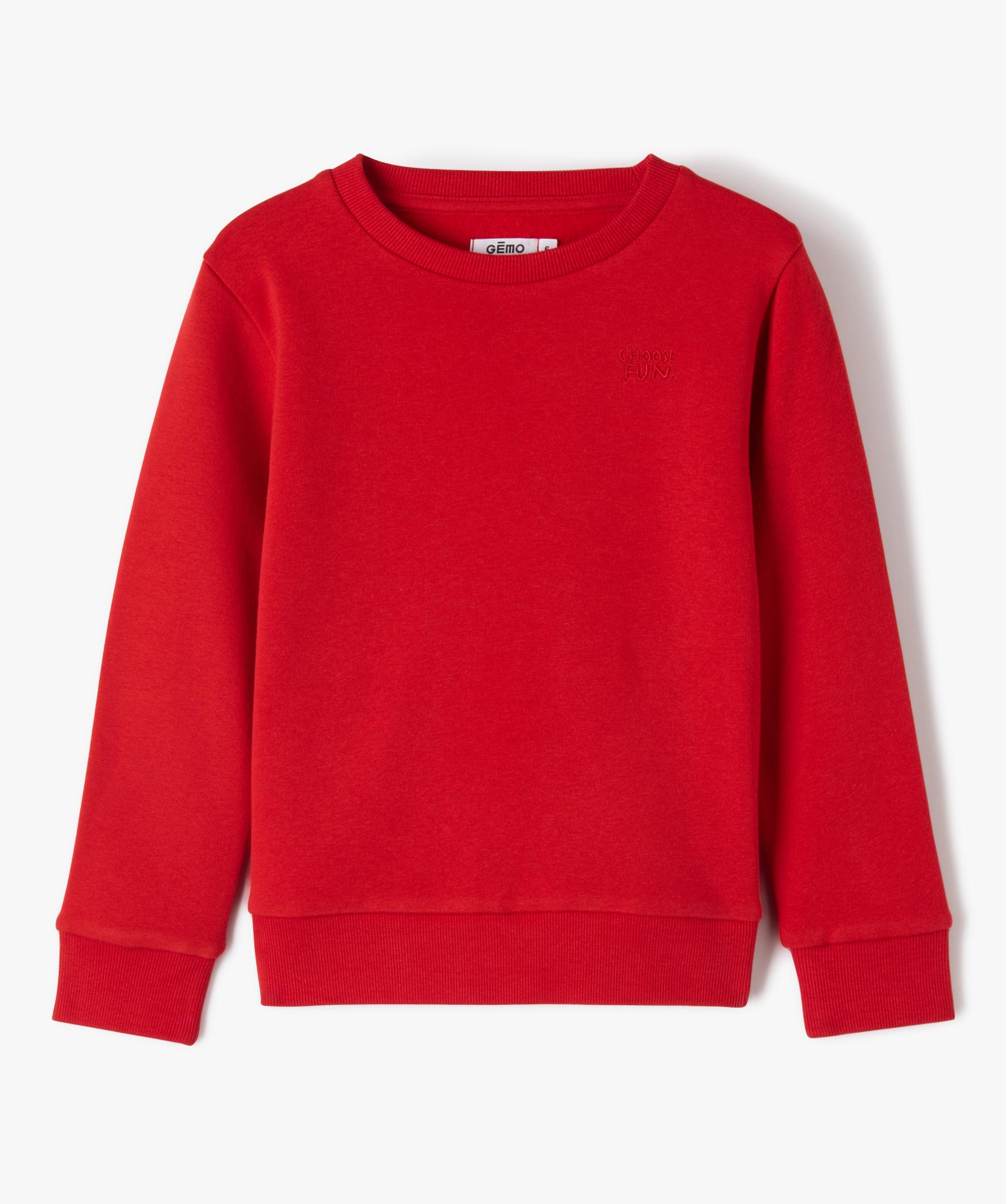 Sweat uni avec broderie poitrine garçon rouge | GEMO
