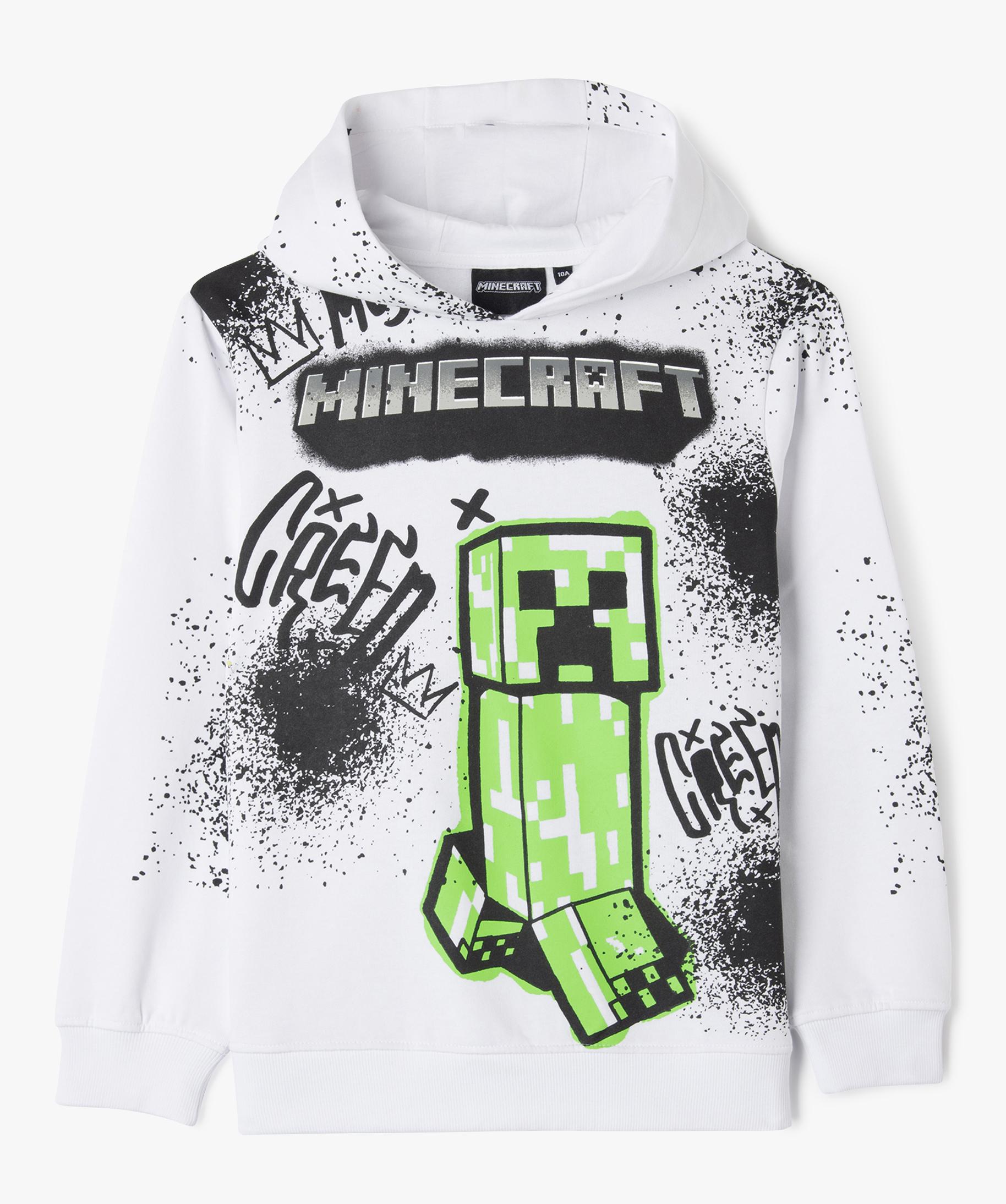 Sweat à capuche imprimé all over garçon - Minecraft blanc | GEMO