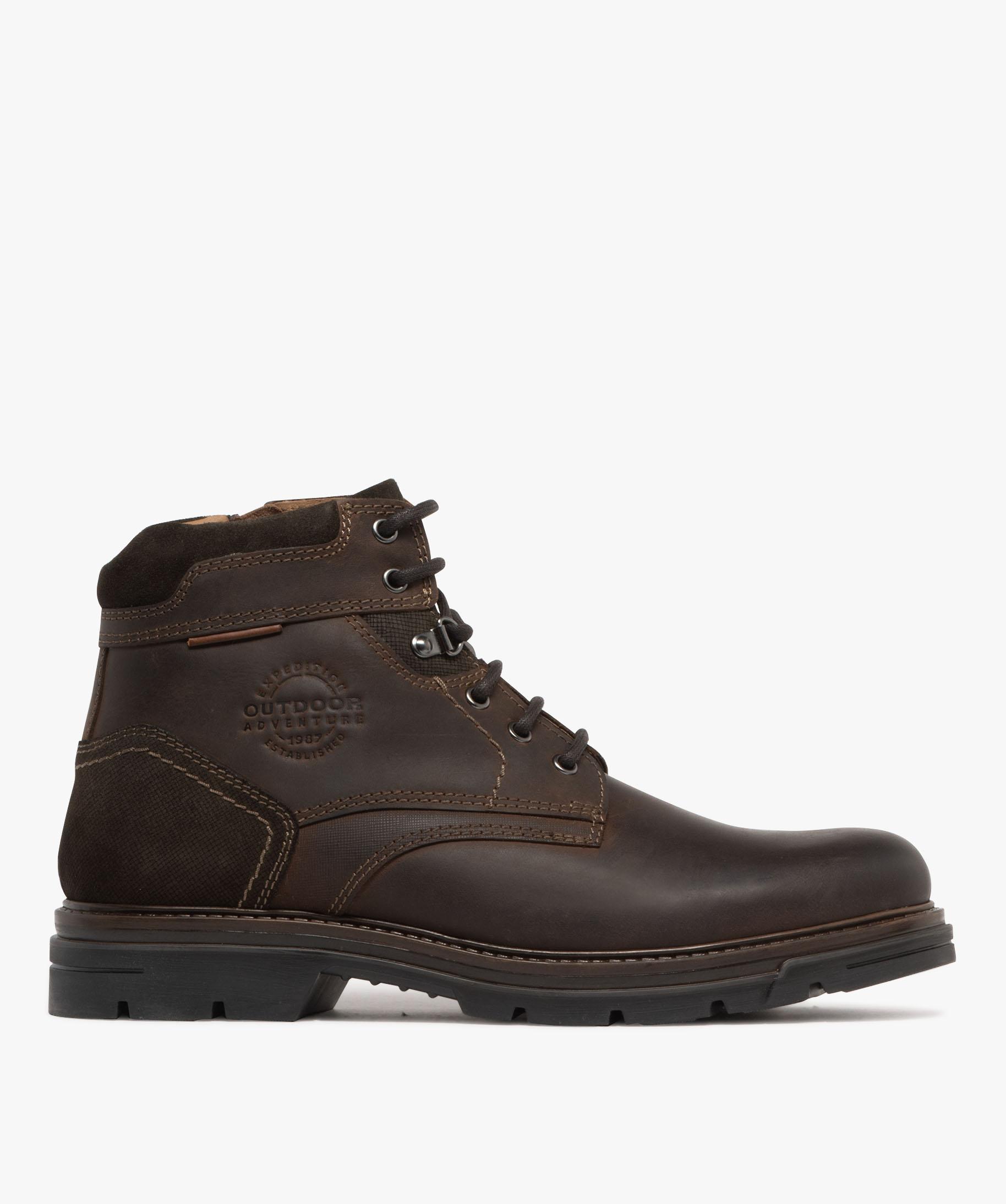 Boots homme dessus en cuir avec col suédé et semelle crantée marron ...