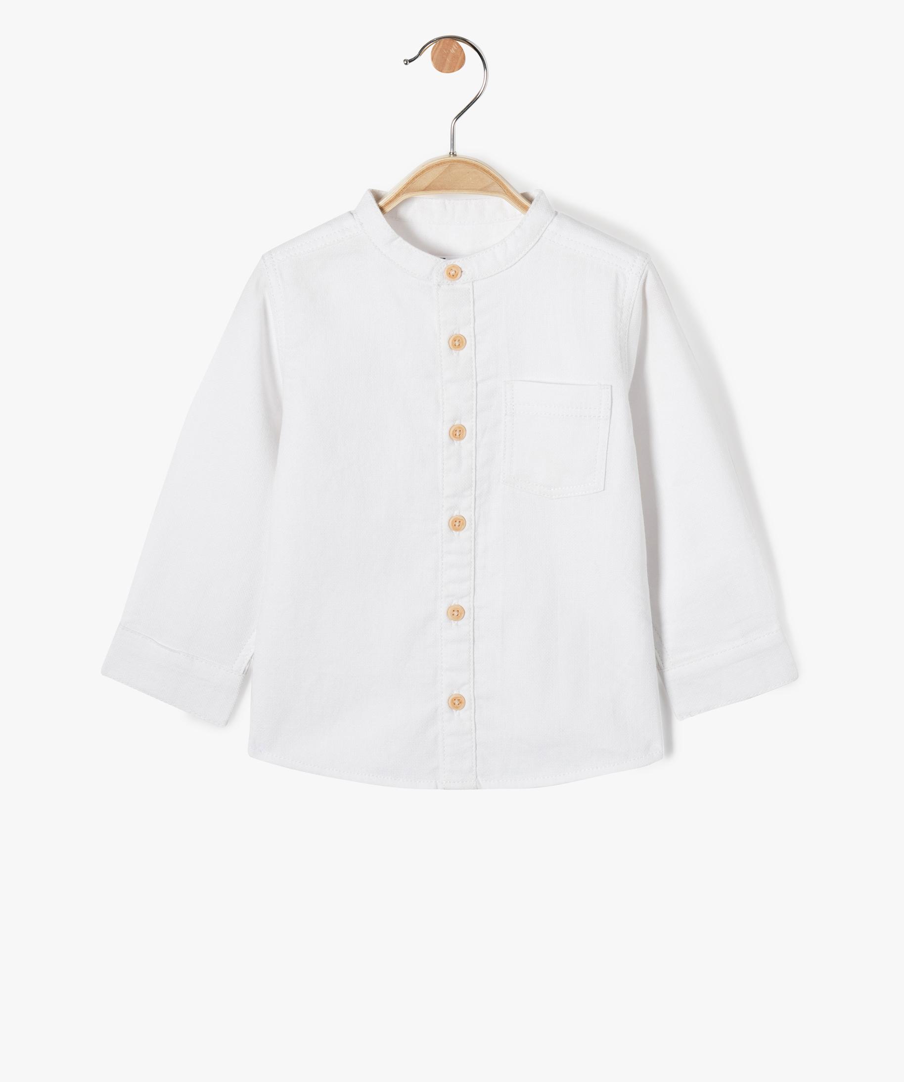 Chemise bébé garçon à manches longues et col mao blanc | GEMO