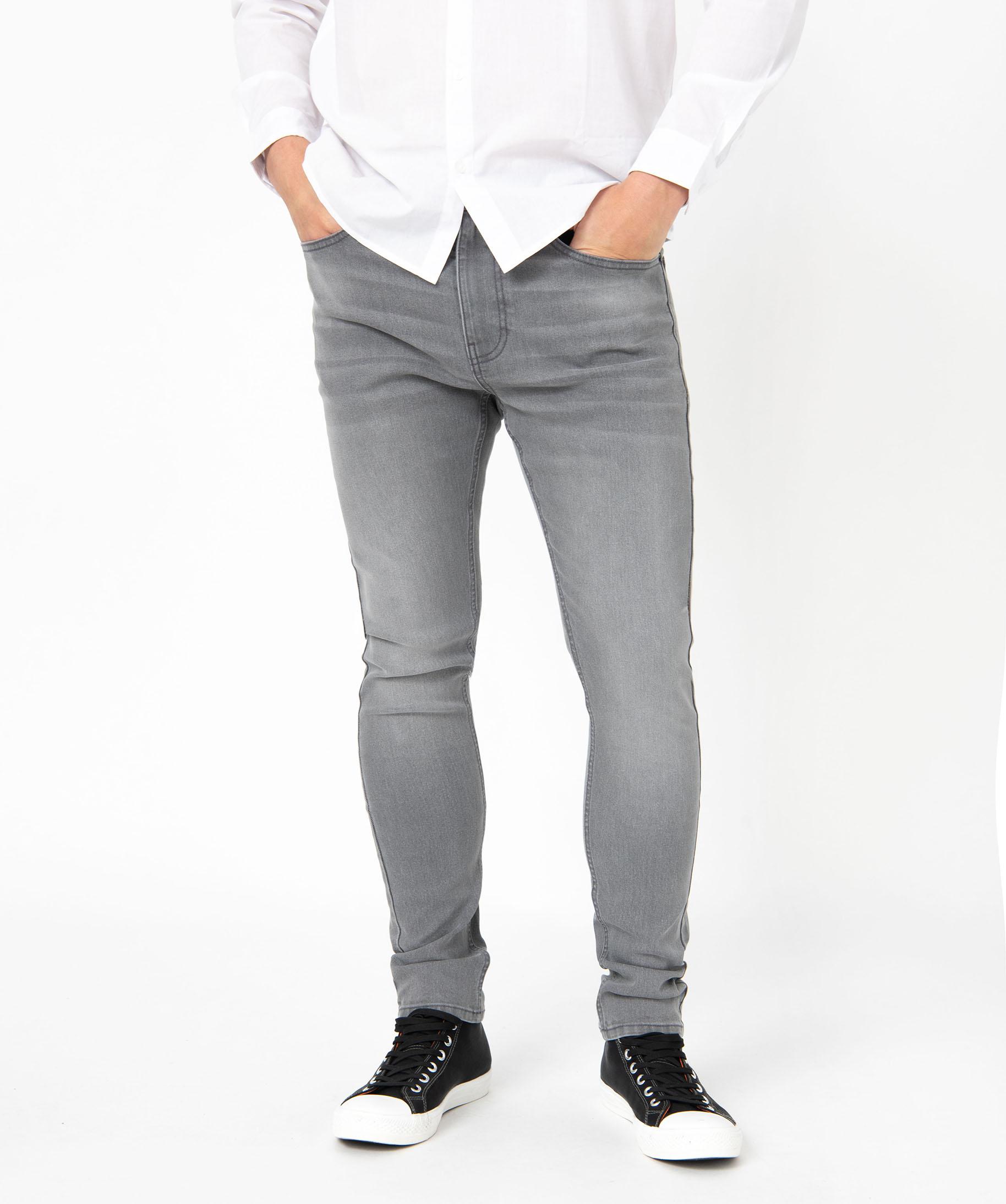 Jean homme skinny taille haute en coton stretch grey | GEMO