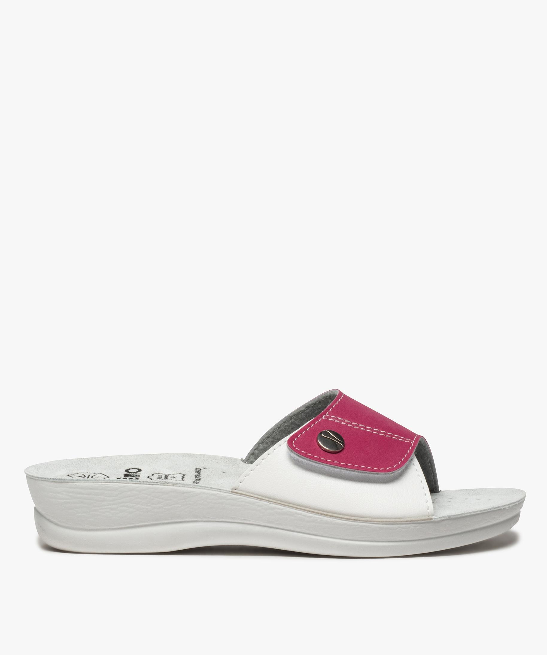 Mules femme confort ouvertes à bride scratch bicolore blanc | GEMO