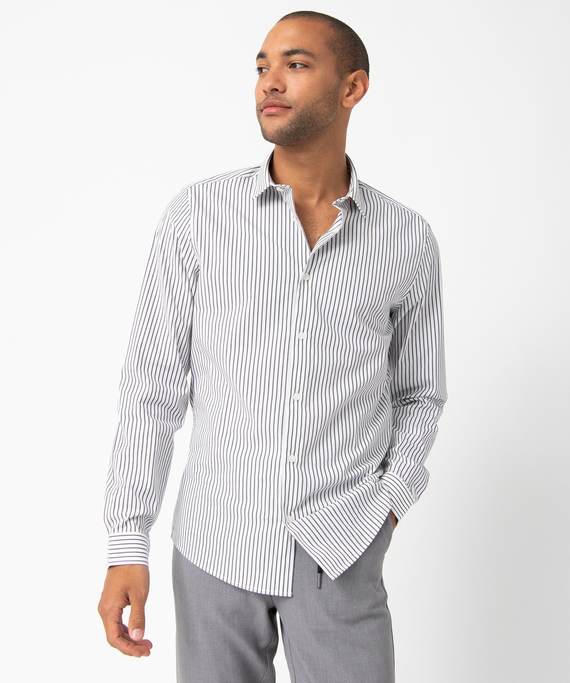 Chemise homme rayée à manches longues coupe Slim raye | GEMO