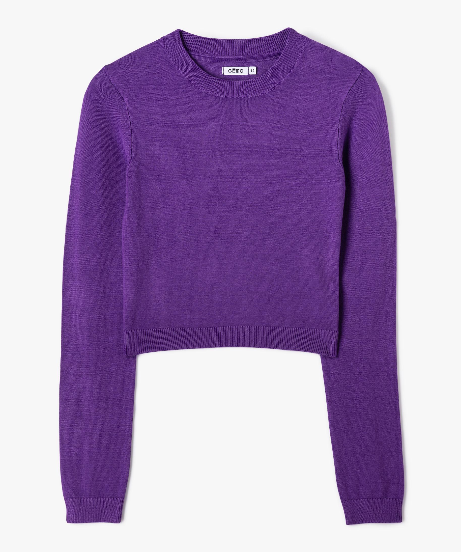 Pull fin coupe courte fille violet | GEMO