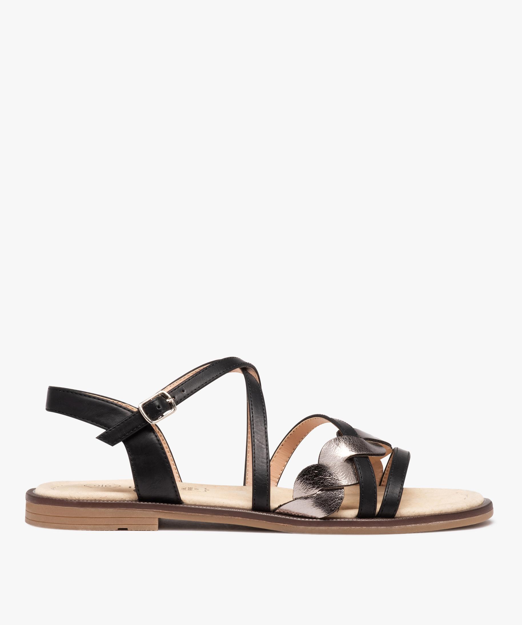 Sandales femme à talon plat et bride torsadée noir | GEMO