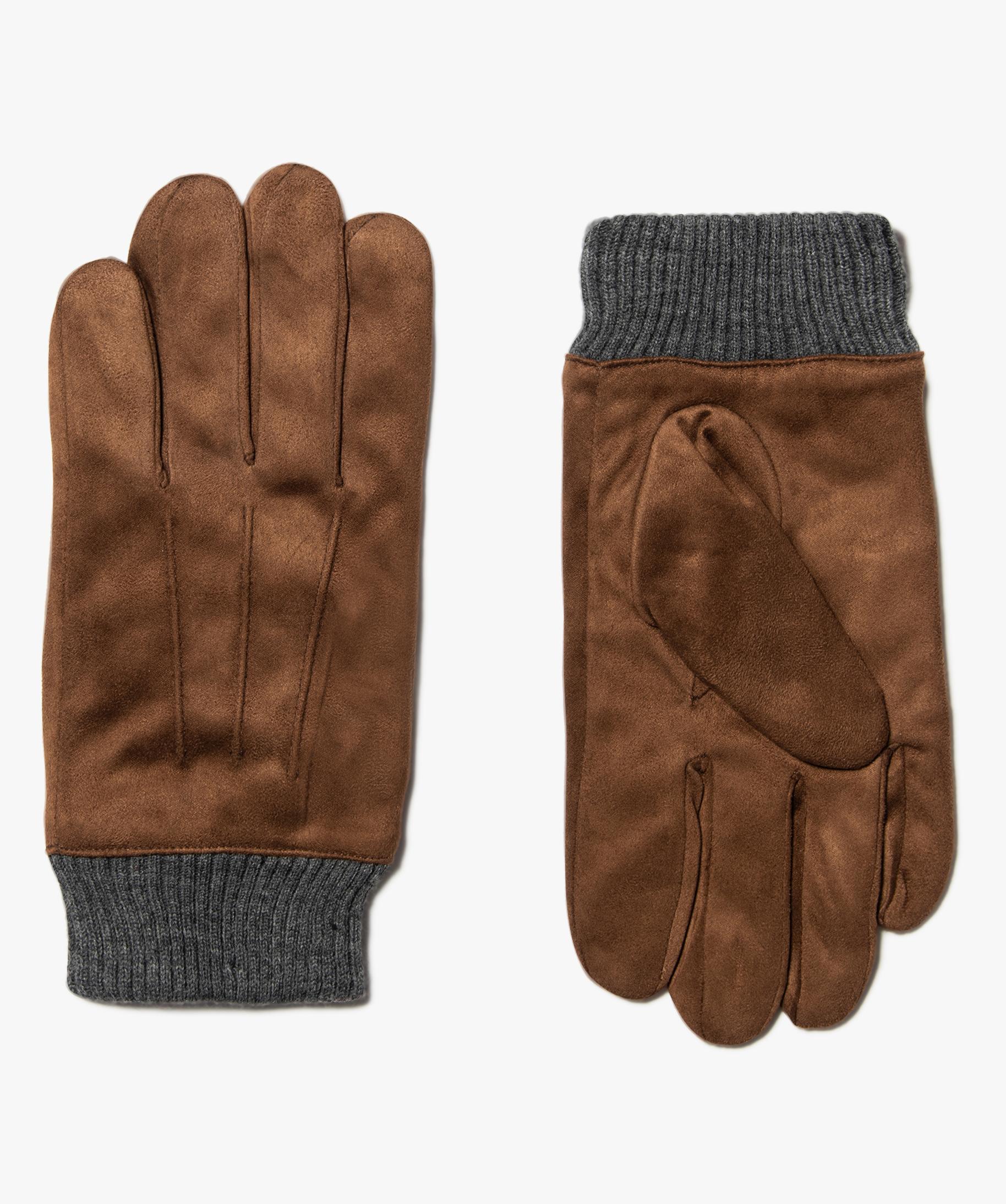 Gants homme en suédine unie marron vif | GEMO