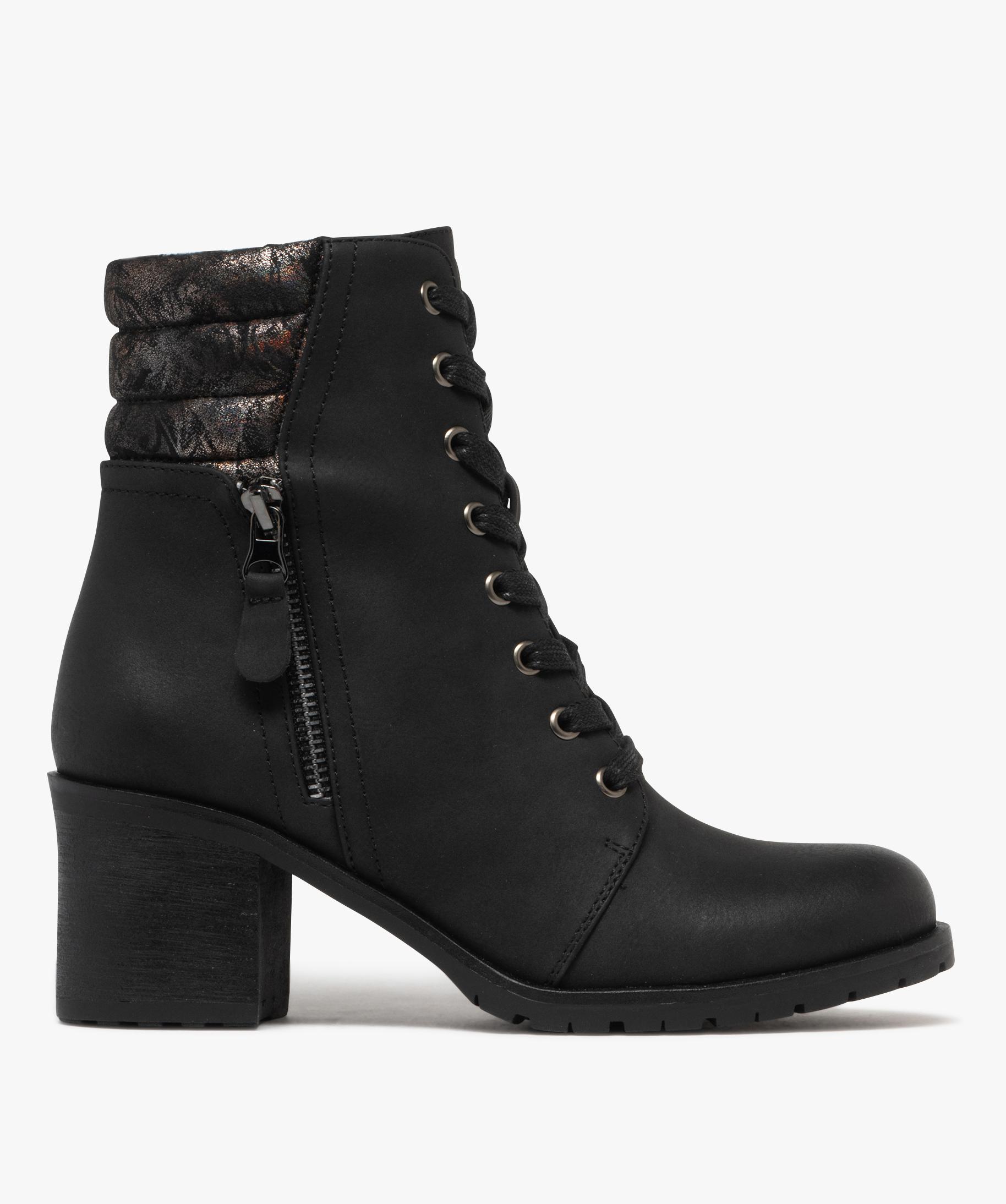 Boots femme à talon avec col matelassé et pailleté à motifs noir | GEMO