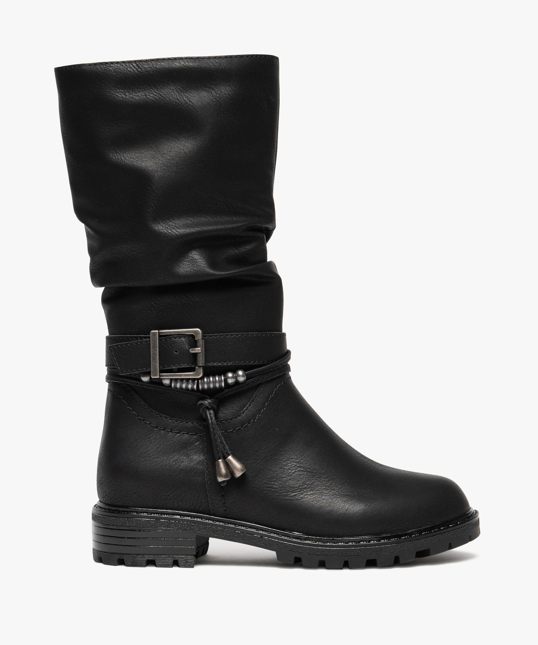 Bottes fille effet plissé avec brides fantaisie et à zip noir | GEMO