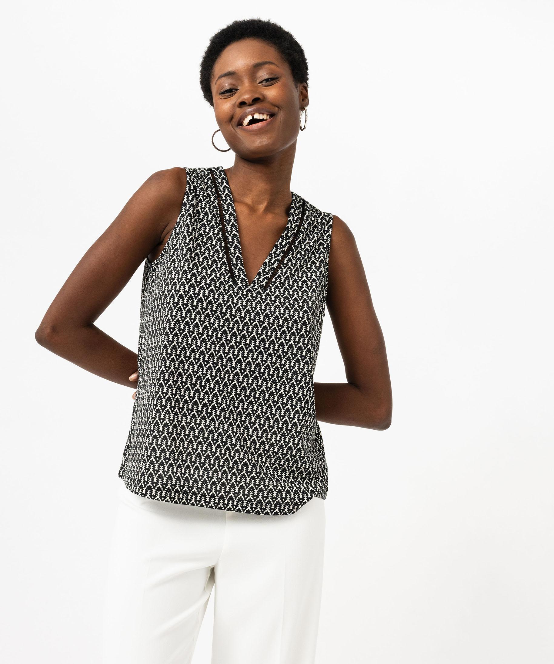 Débardeur imprimé avec col V fantaisie femme imprime | GEMO