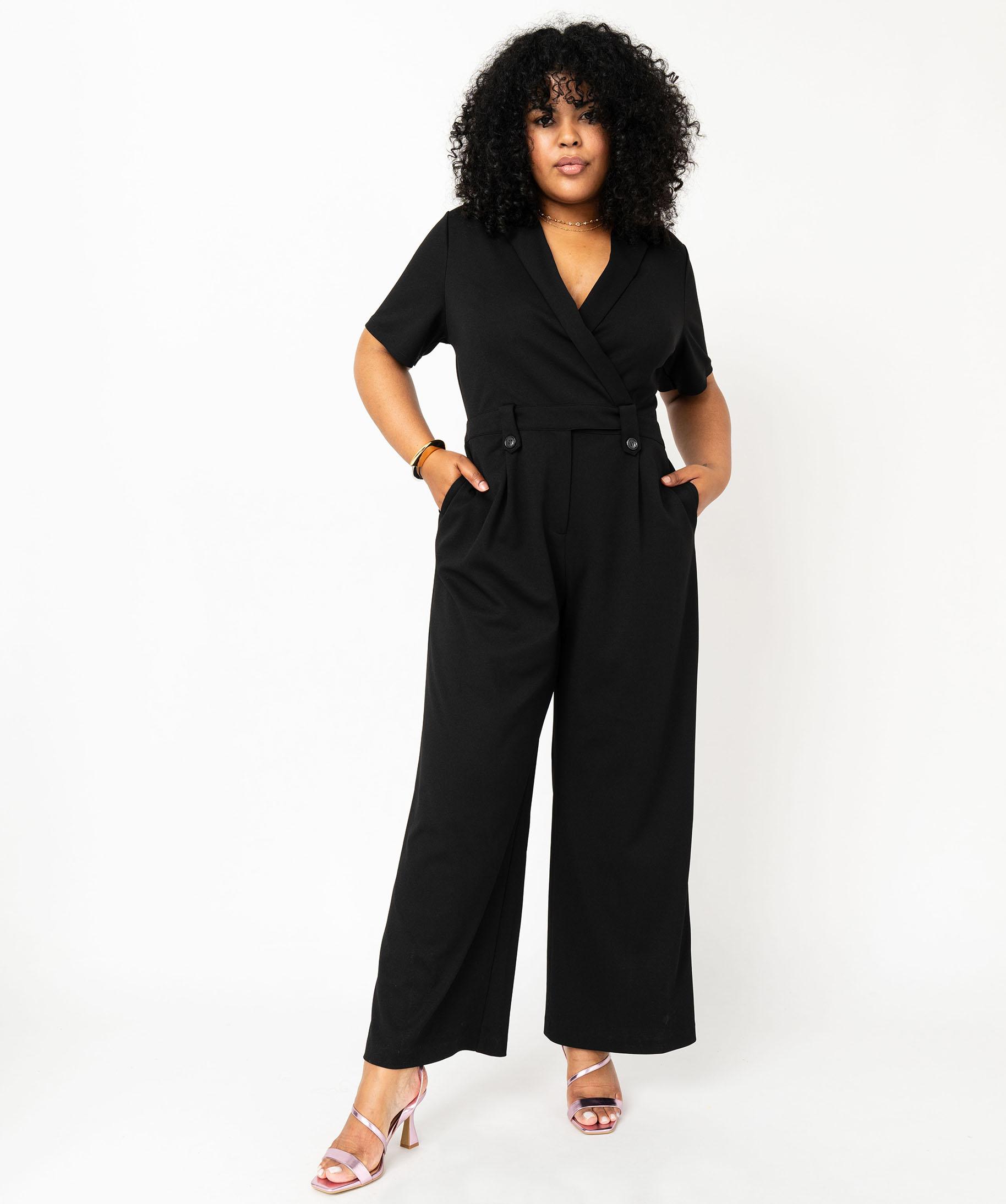 Combinaison pantalon à manches courtes femme grande taille noir | GEMO