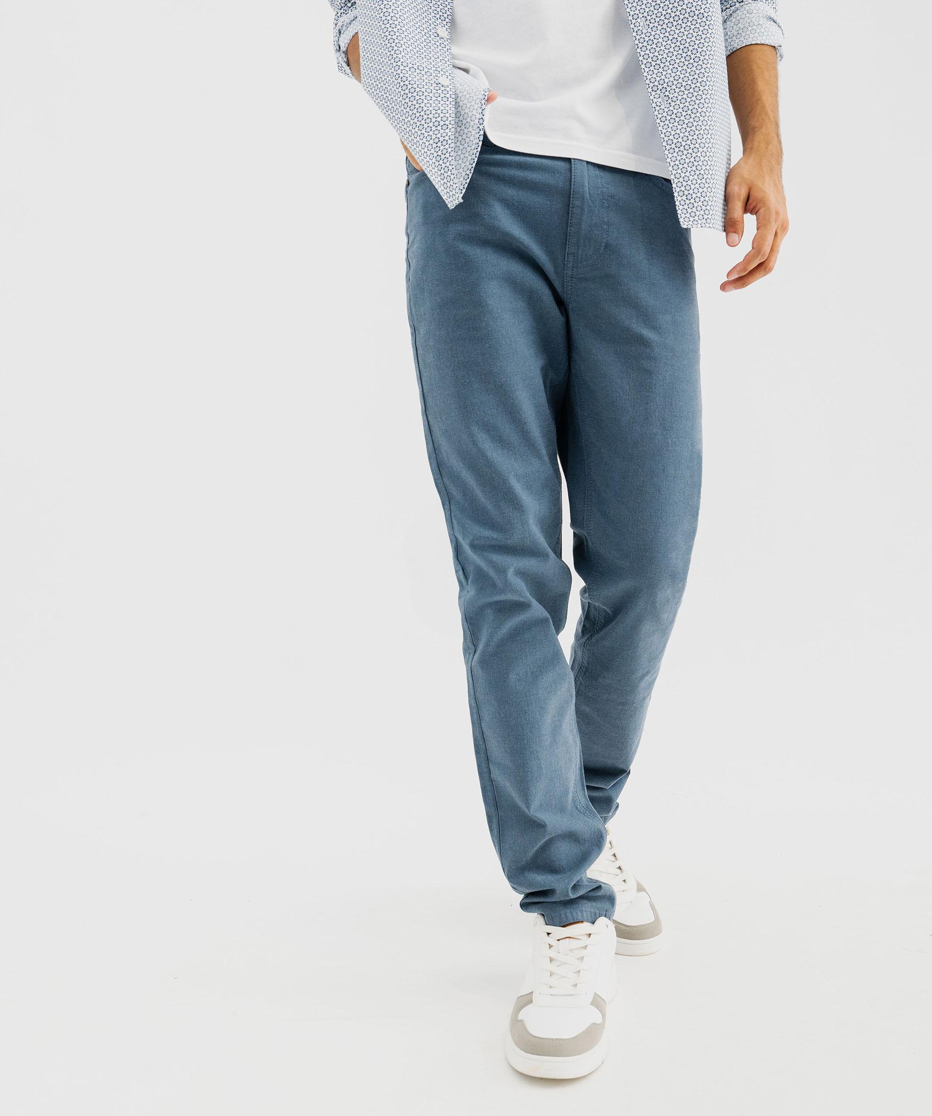 Pantalon en coton stretch coupe Regular homme bleu | GEMO