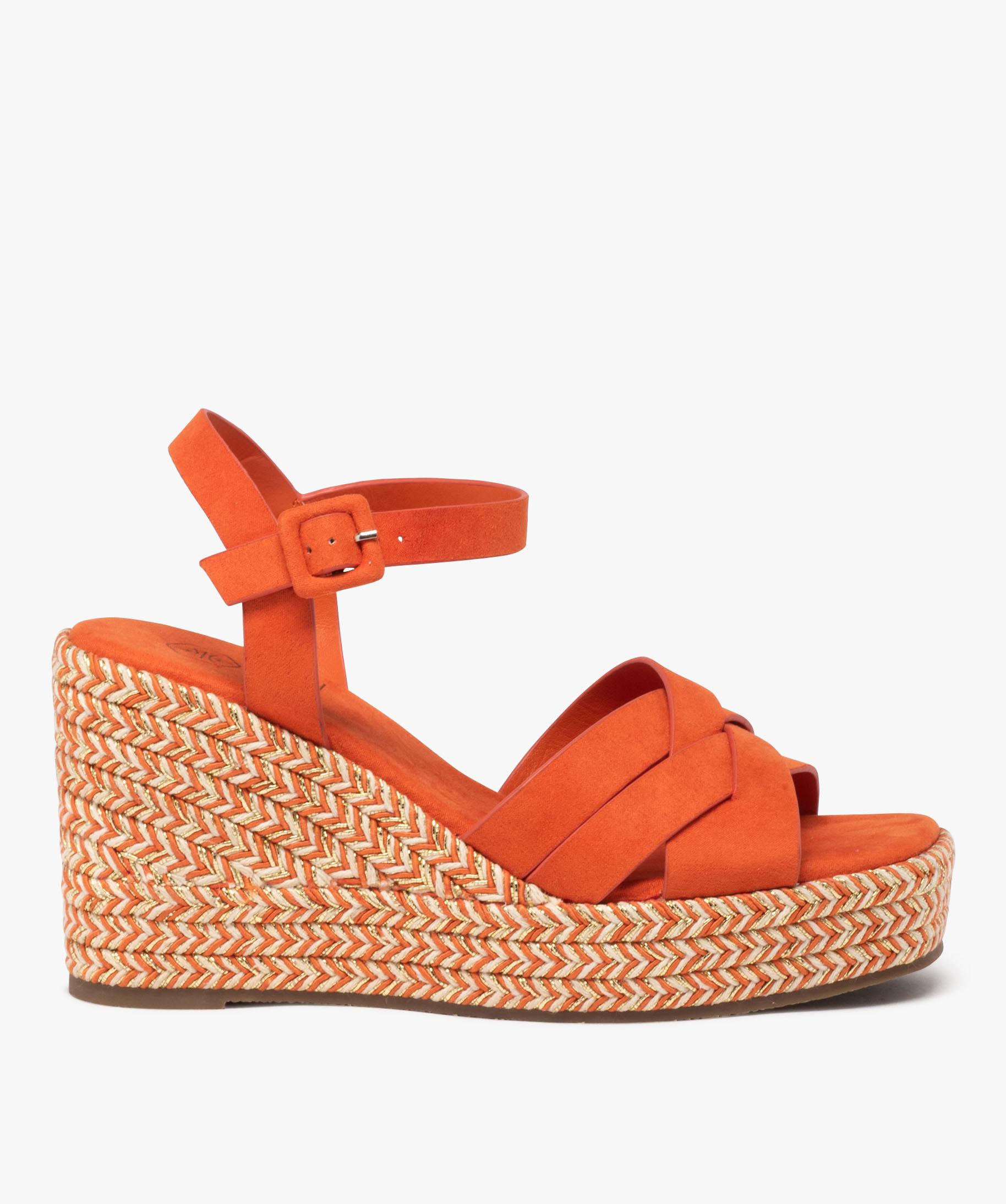 Sandales femme à talon compensé scintillant avec brides un... orange | GEMO