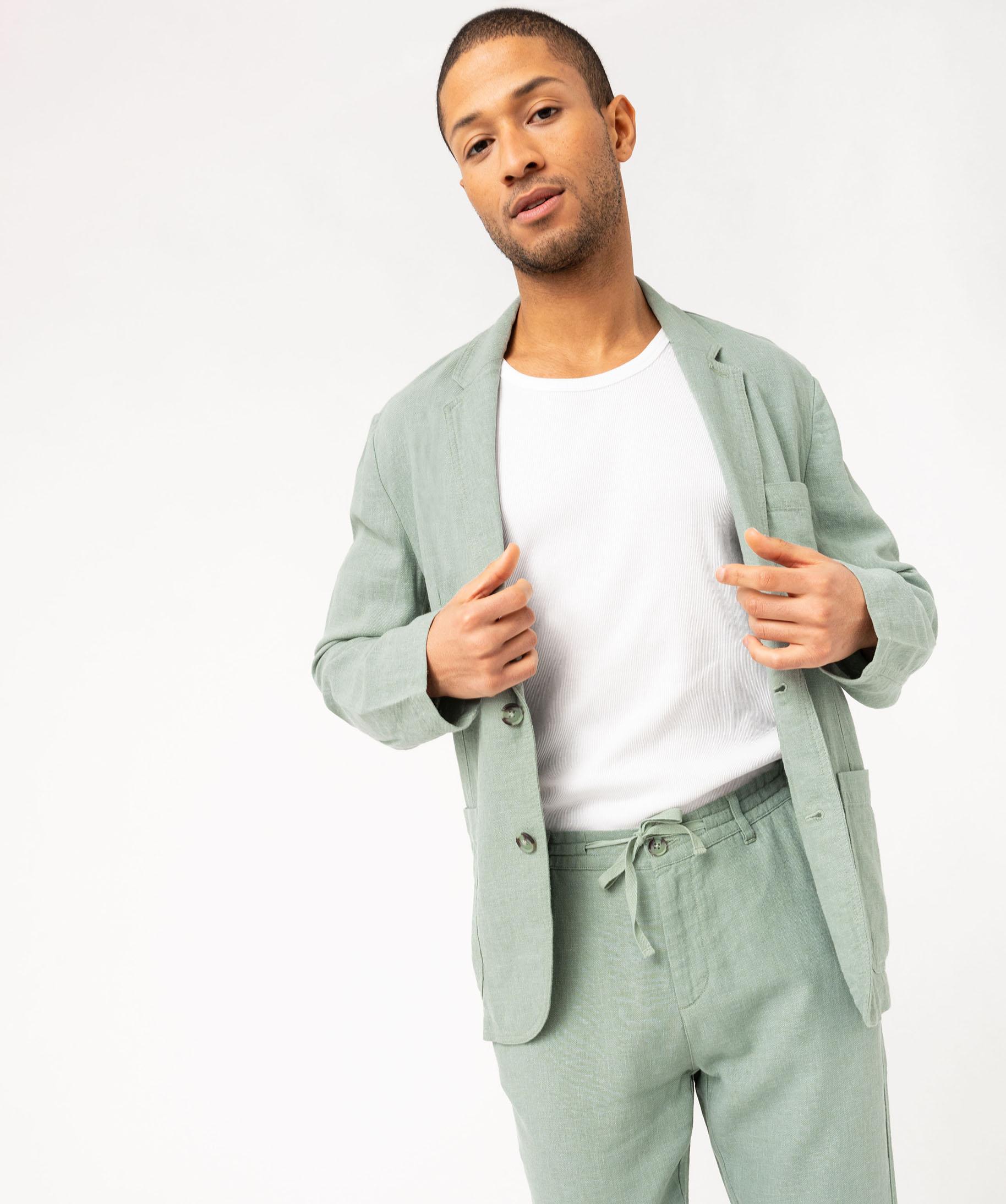 Veste de costume homme en lin mélangé vert | GEMO