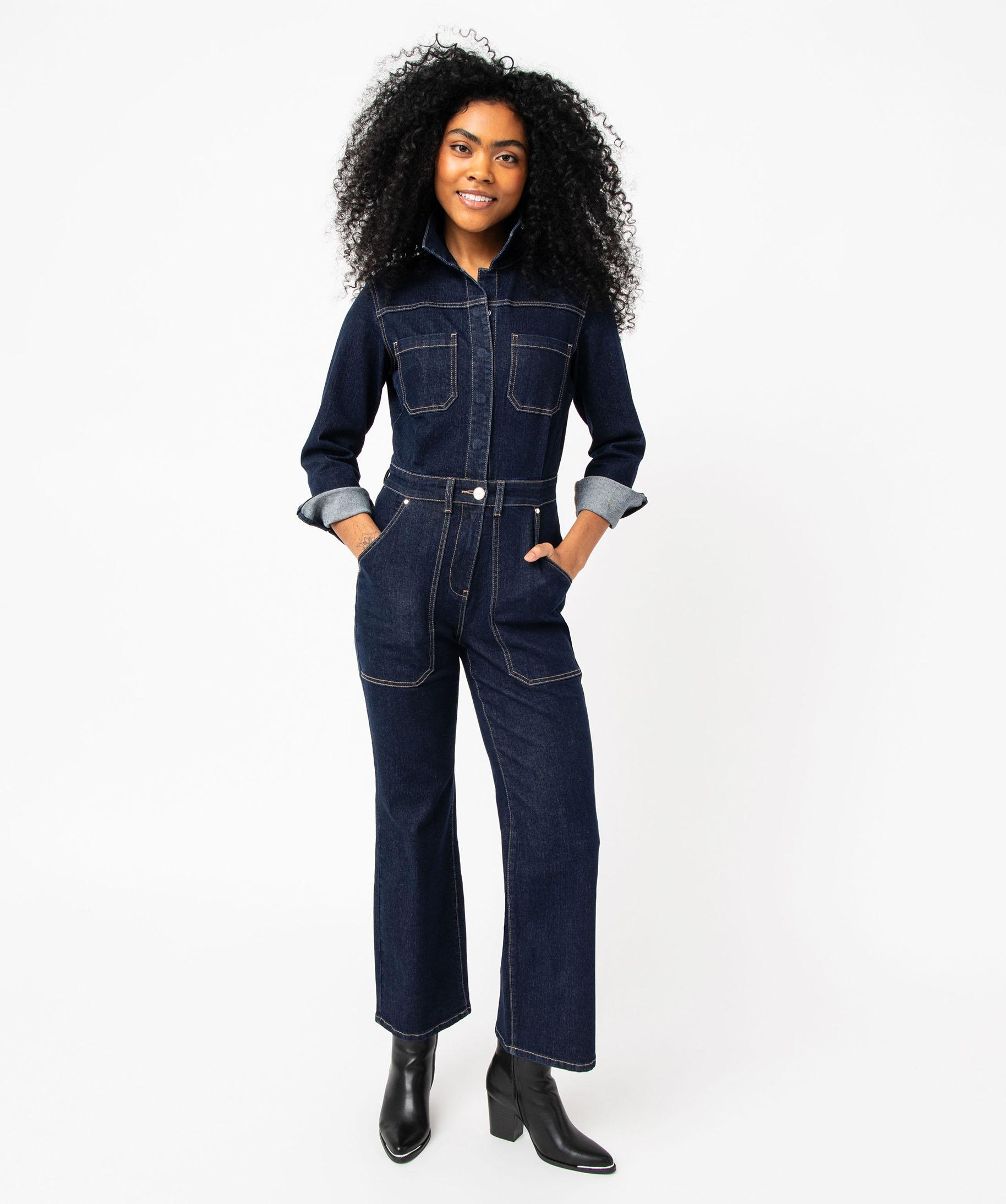 Combinaison pantalon en jean à manches longues femme bleu clair | GEMO