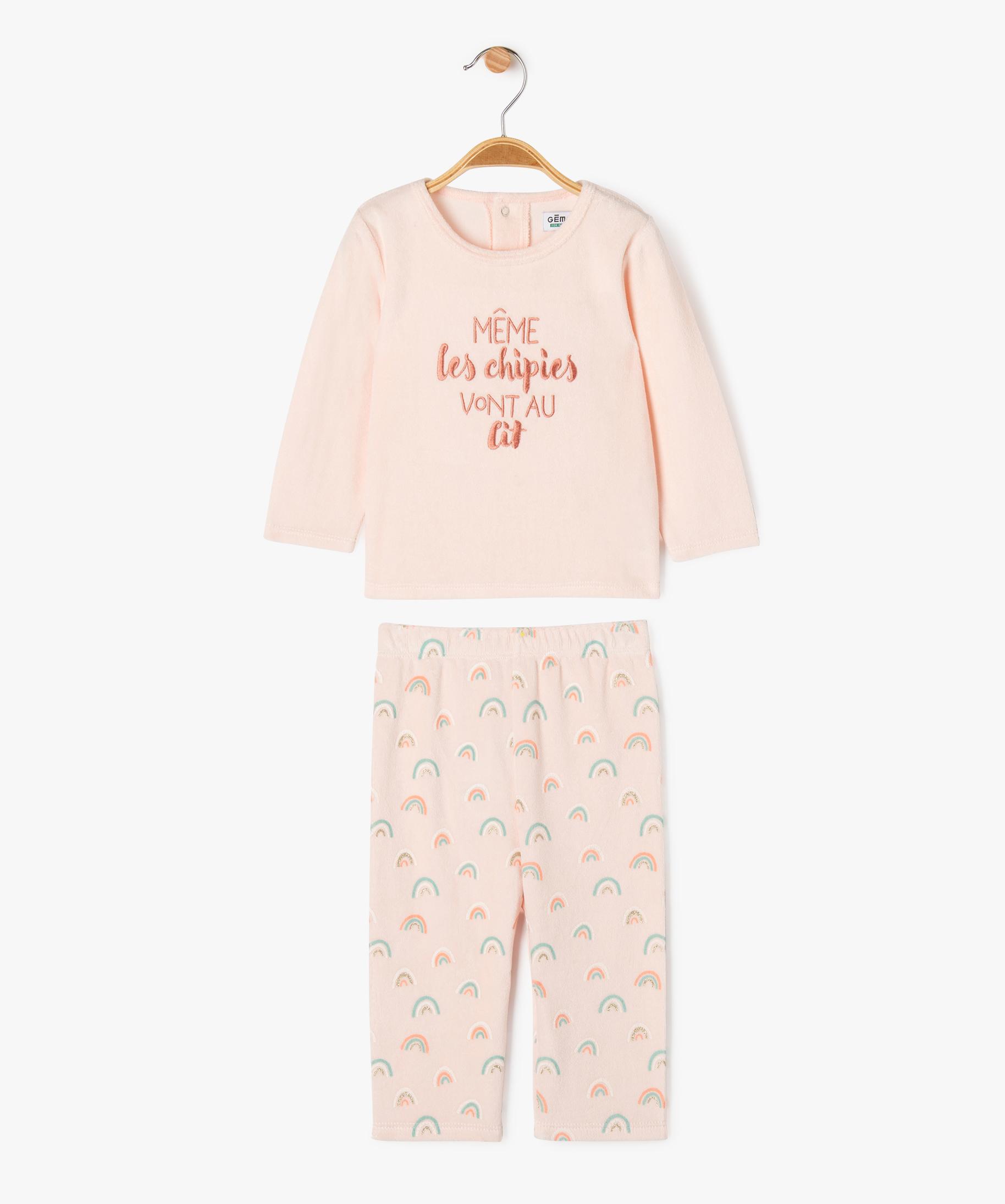 Pyjama en velours 2 pièces bébé fille rose | GEMO