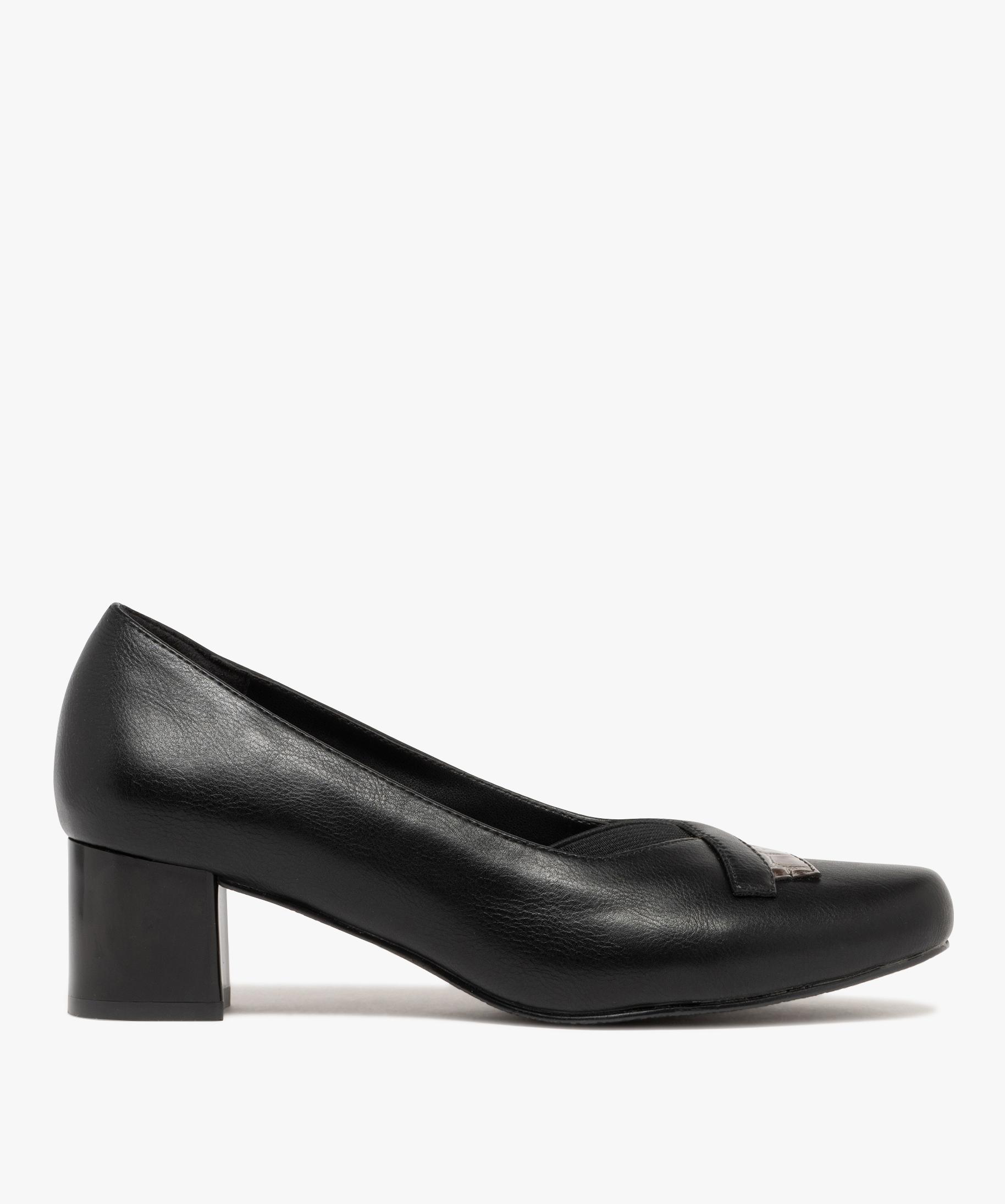 Escarpins femme confort à talon carré et bout rond détail... noir | GEMO