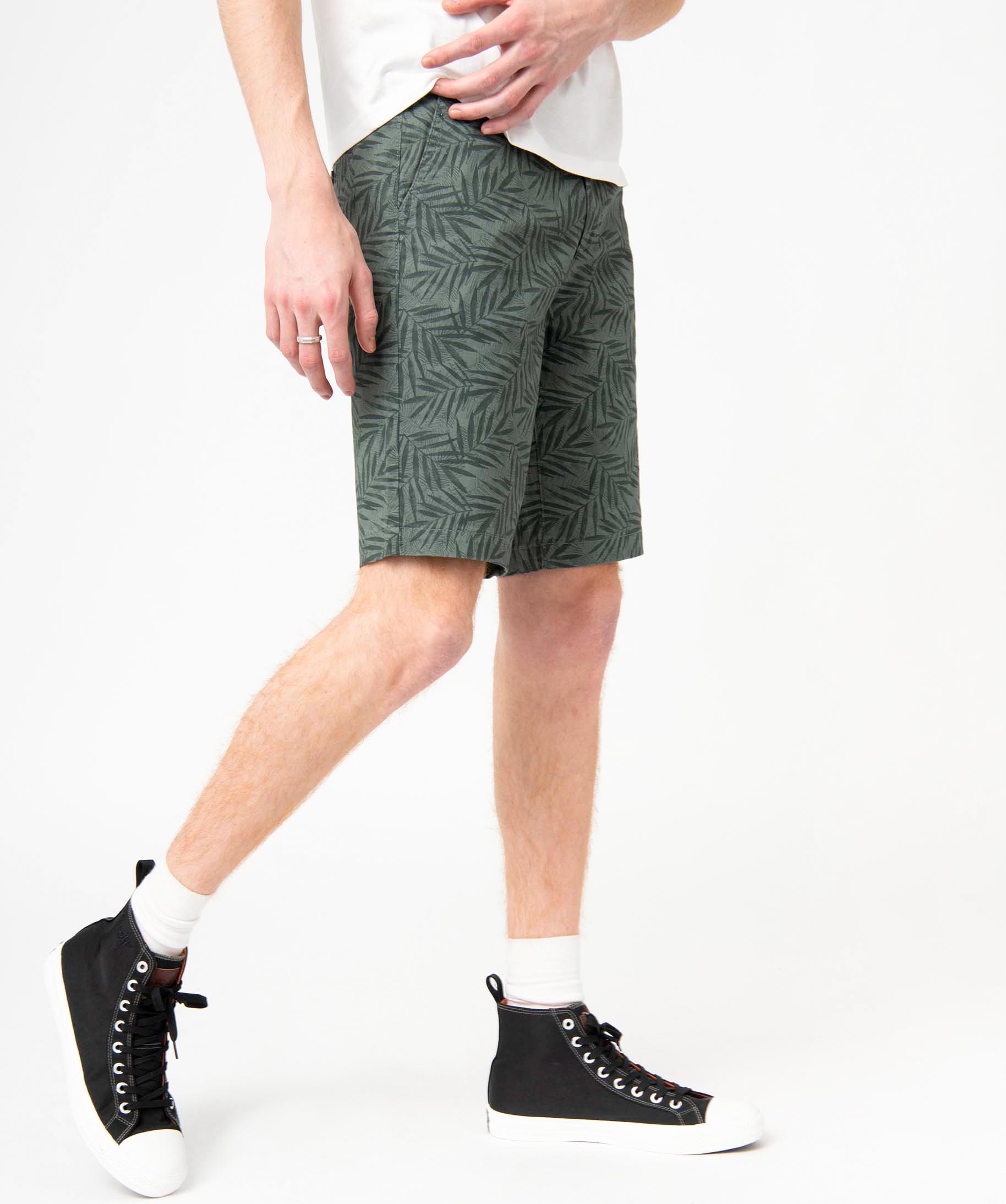 Bermuda homme coupe chino en toile stretch imprimée vert | GEMO