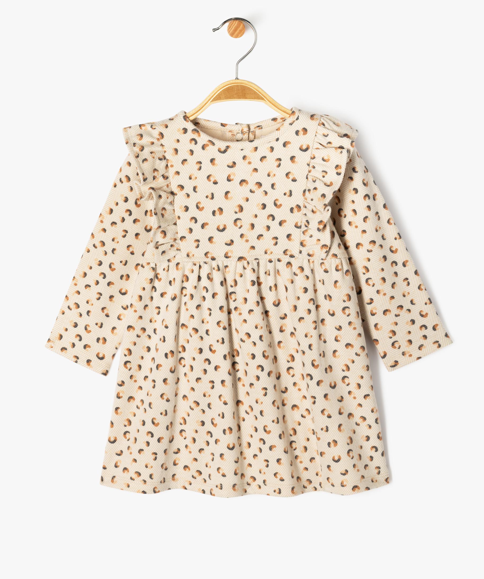 Robe manches longues en maille stretch imprimé bébé fille ecru | GEMO
