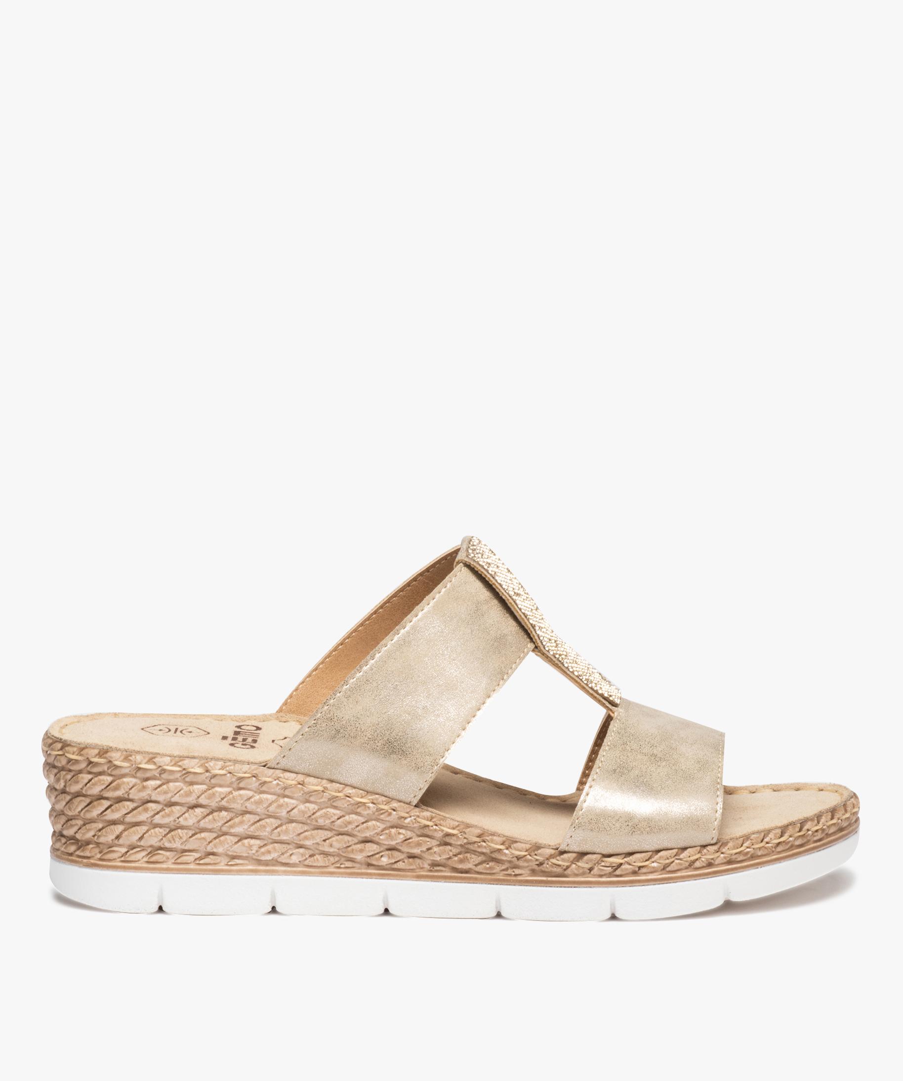 Mules femme compensée avec bride à strass or | GEMO