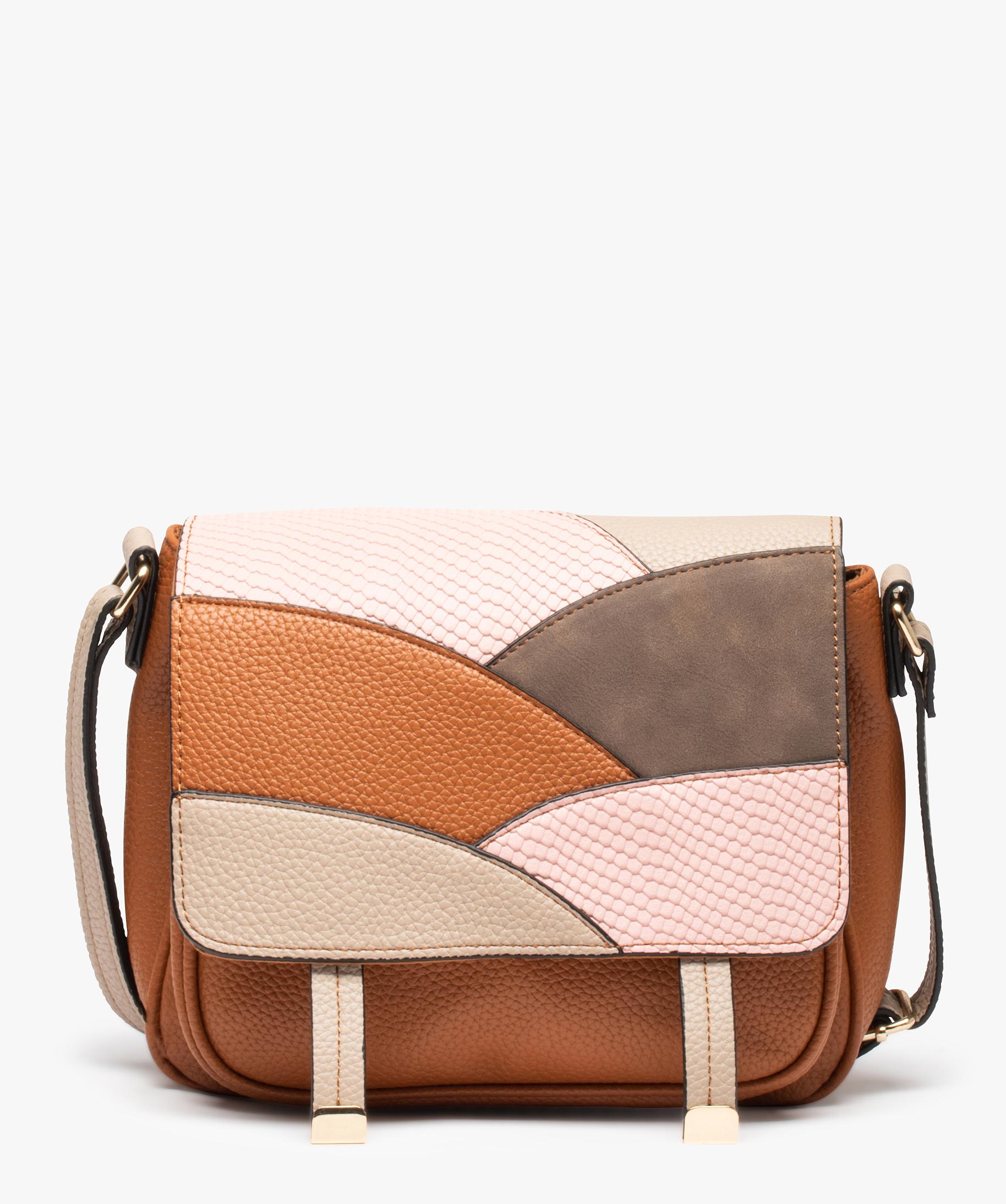 Sac besace femme multitexturé marron vif | GEMO