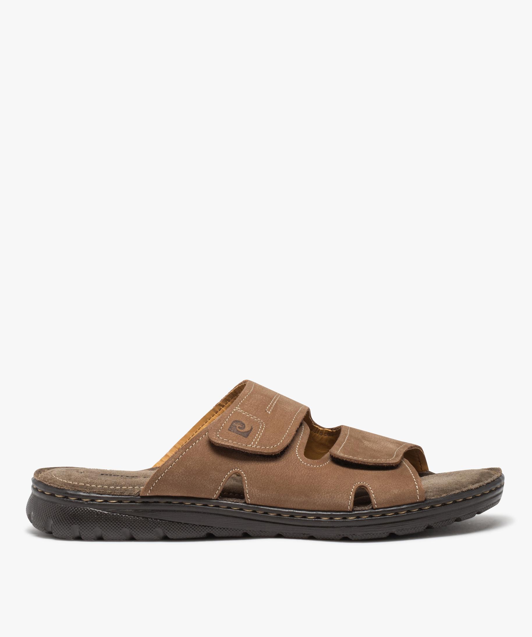 Mules homme unies en cuir avec double brides à scratch - Pi... beige | GEMO