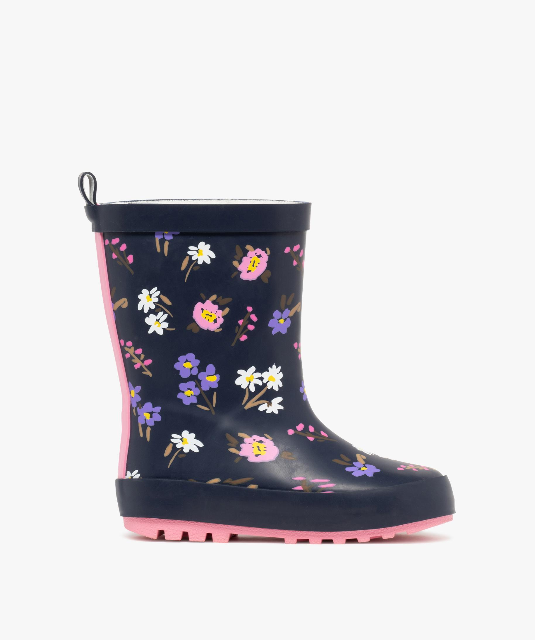 Bottes de pluie fille en caoutchouc fourrées et à motifs bleu fonce | GEMO