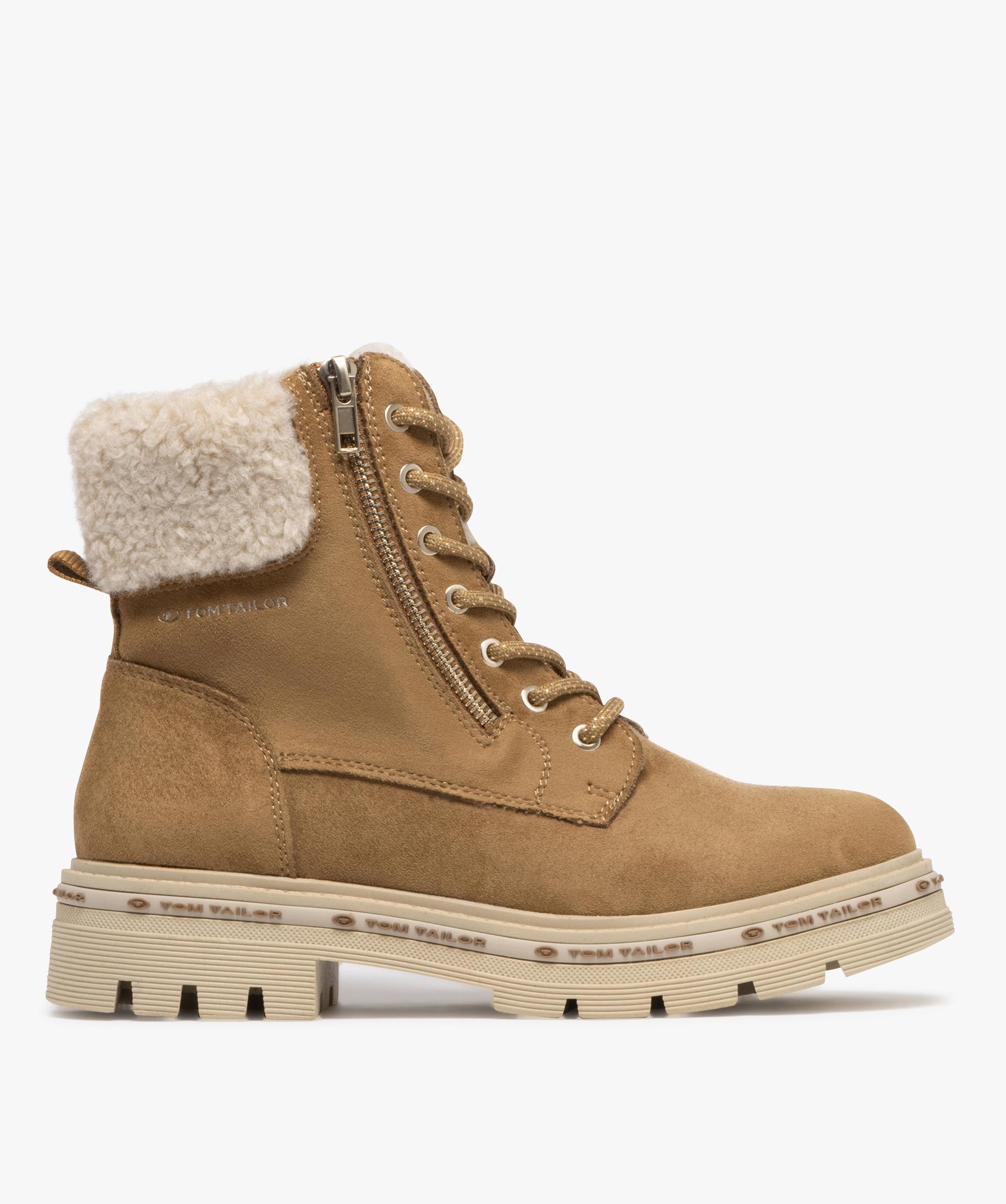 Boots fourrées à lacets et zips femme marron clair | GEMO