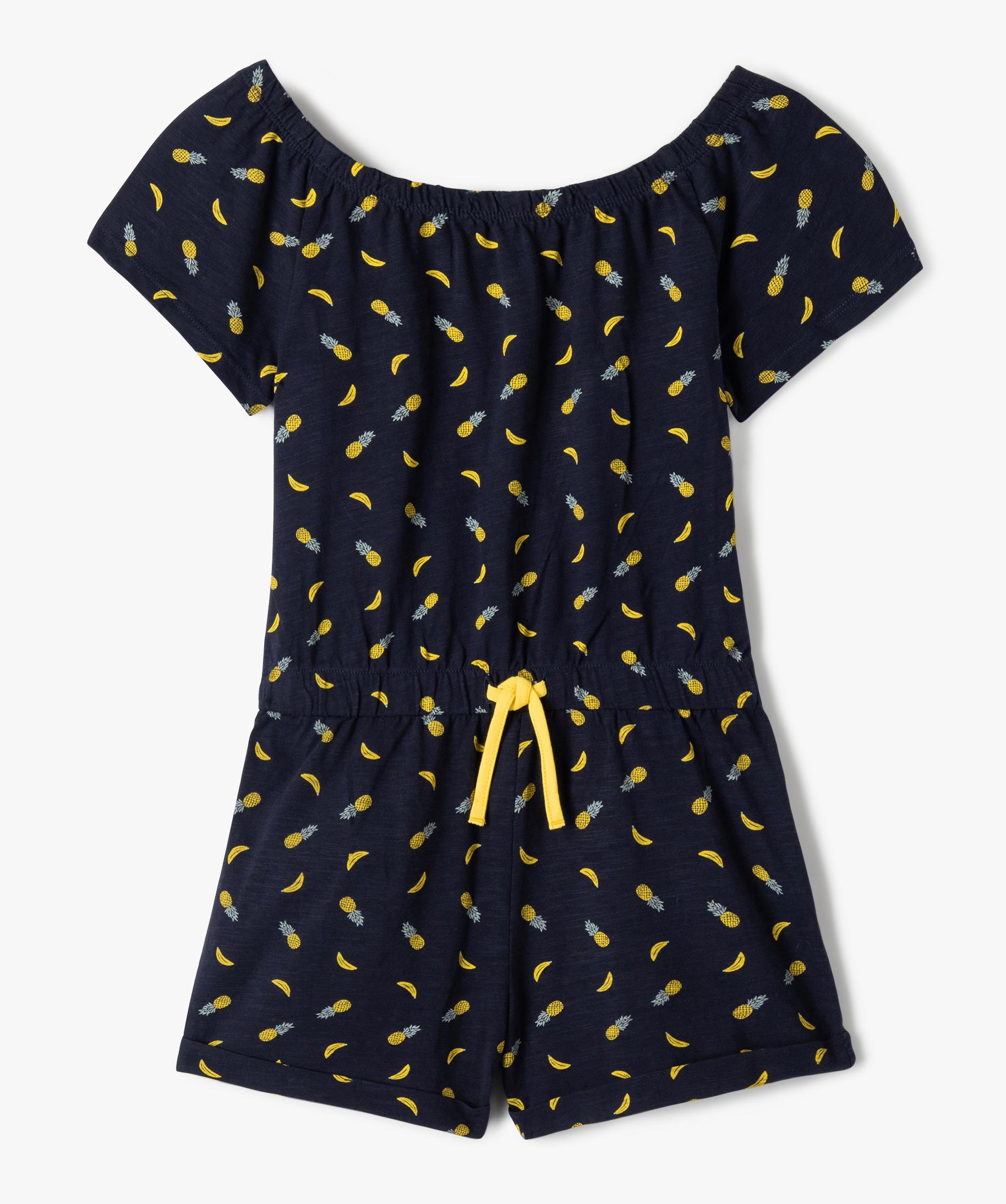 Combishort fille à manches courtes avec col et taille élas... marine | GEMO