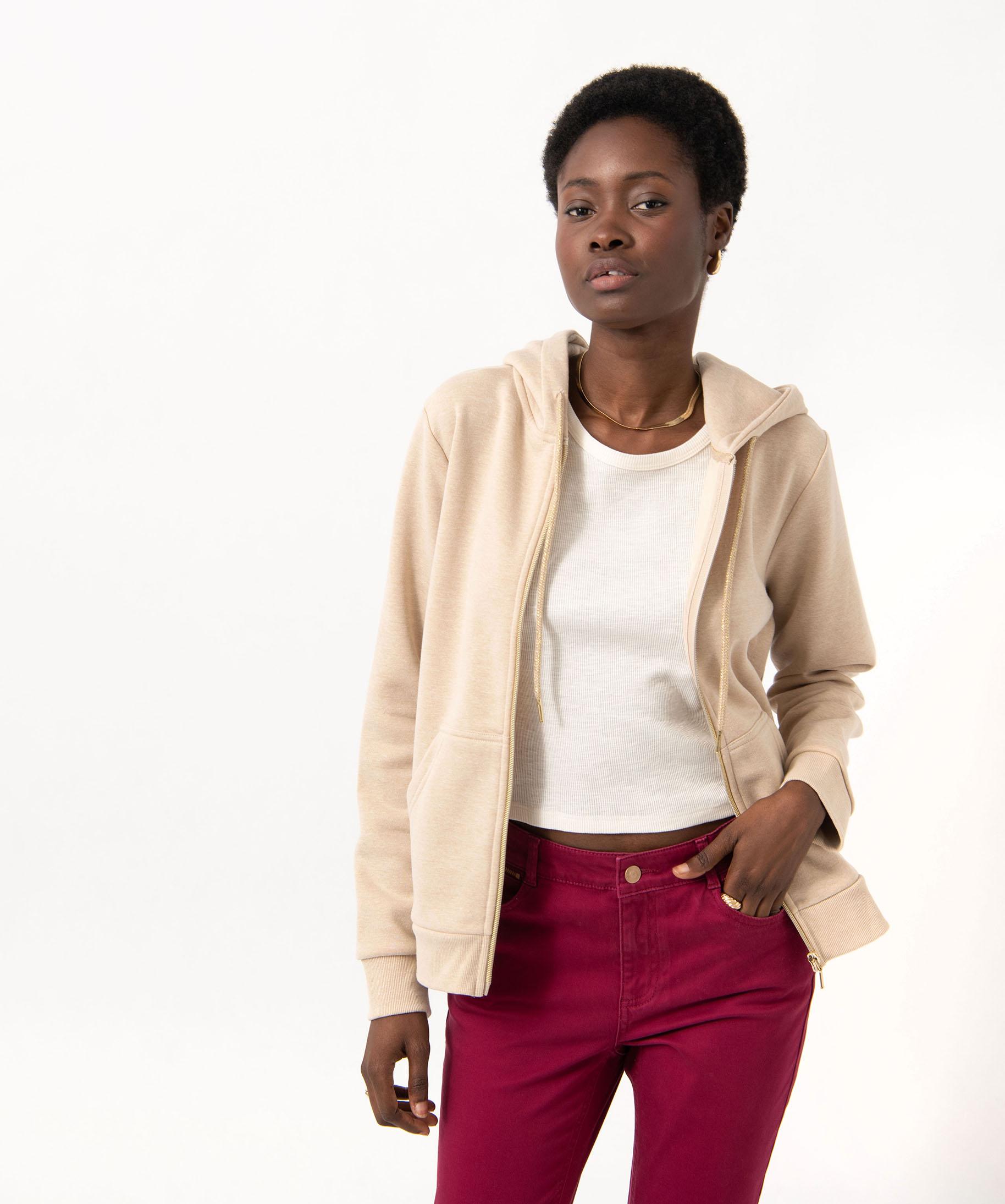 Sweat zippé à capuche avec intérieur molletonné femme orange chine | GEMO