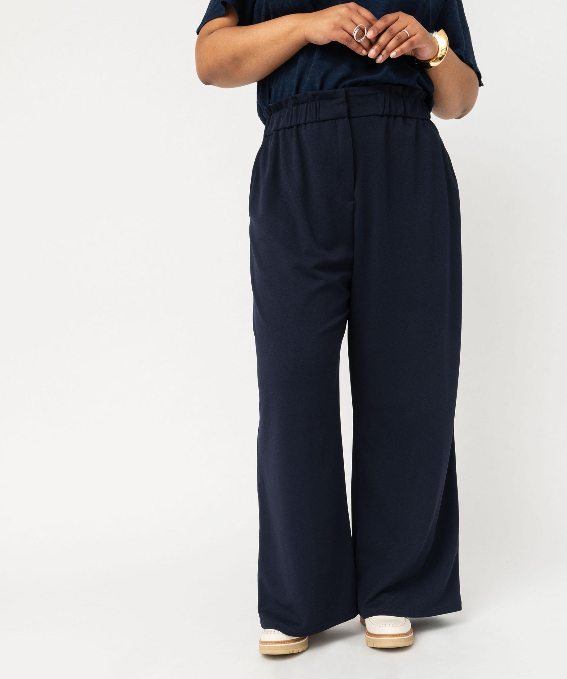 Pantalon fluide coupe large femme grande taille bleu fonce | GEMO