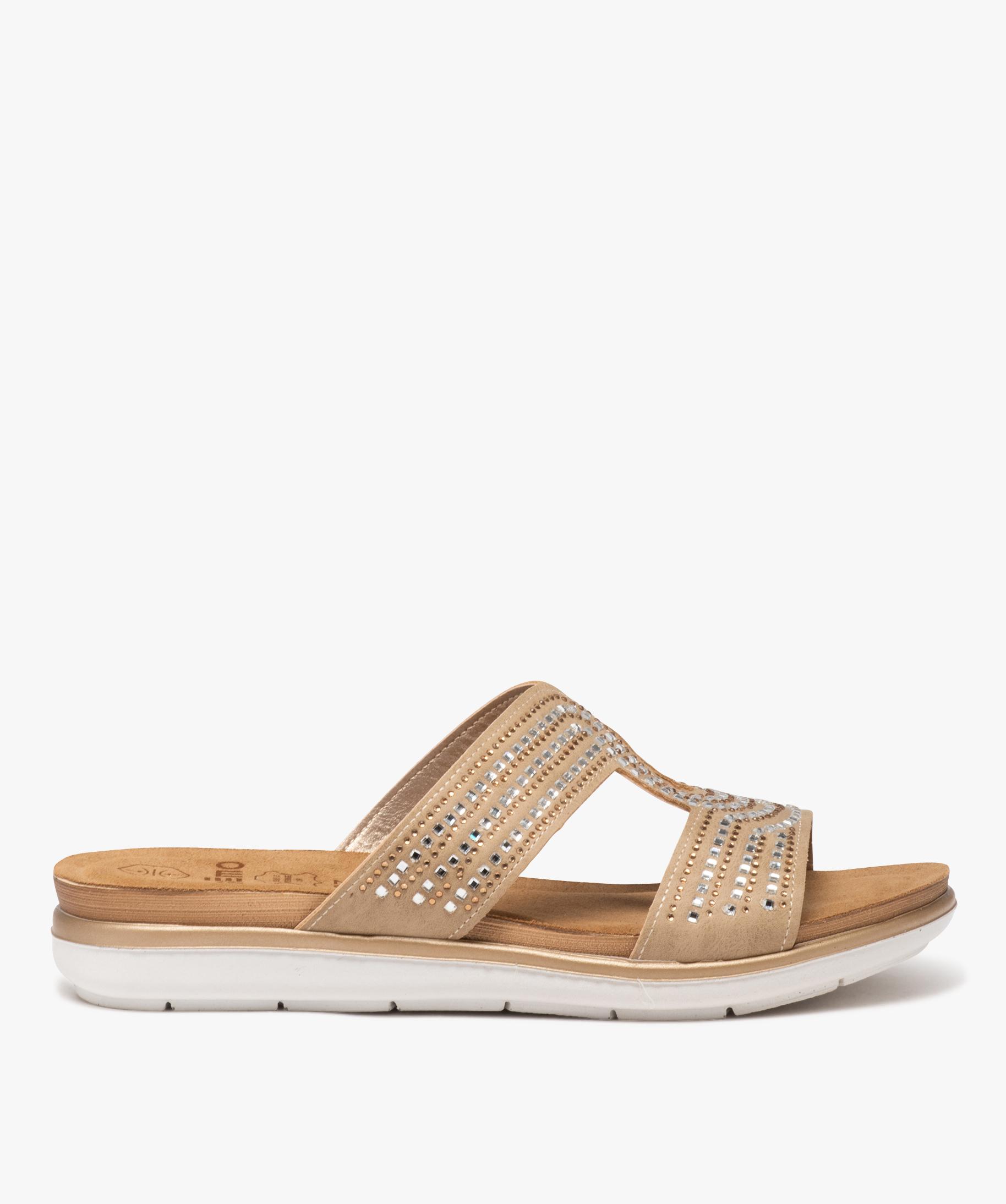 Mules femme confort dessus uni avec strass et à semelle ép... beige | GEMO