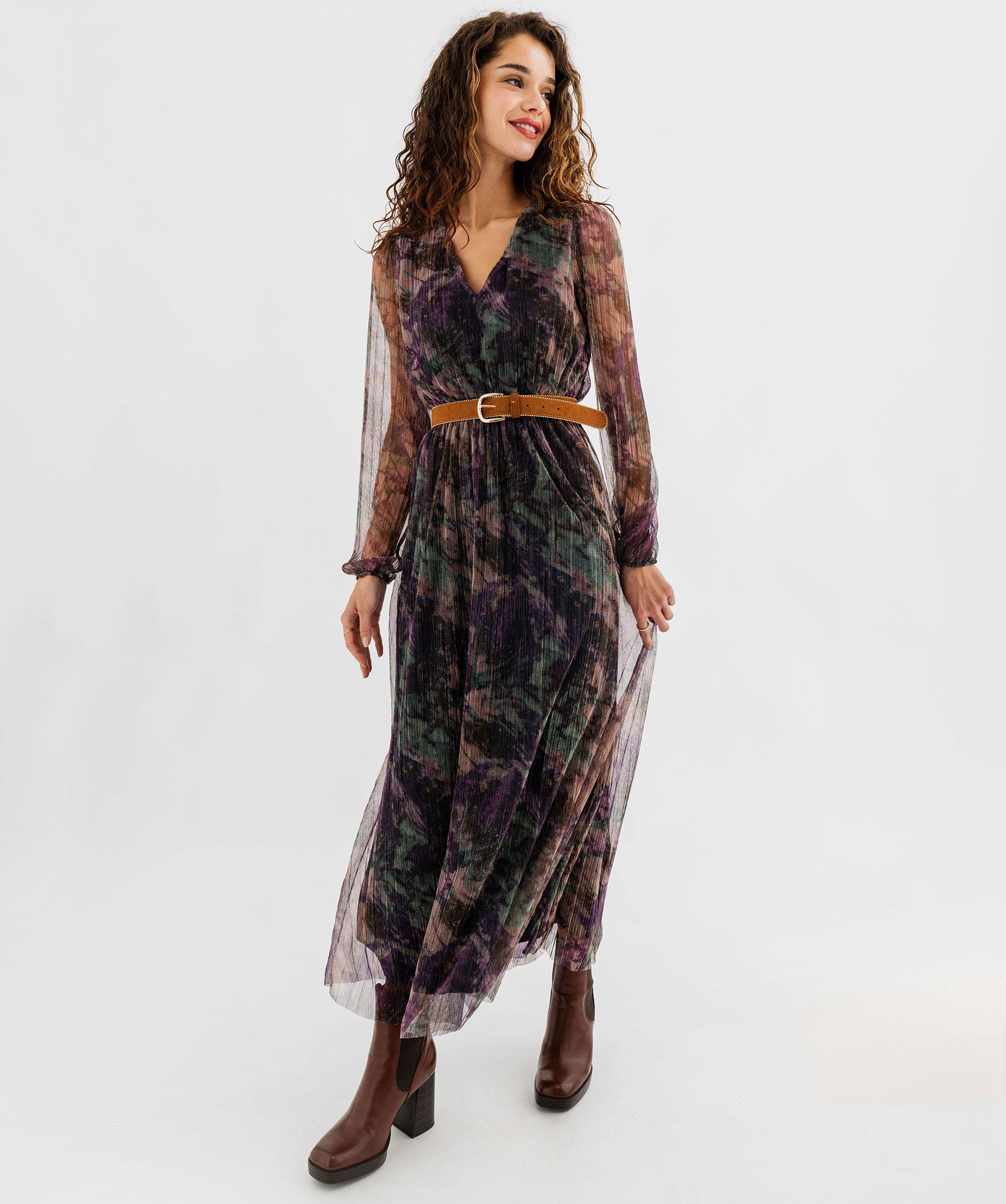 Robe longue à manches longues en maille fluide et scintilla... divers ...