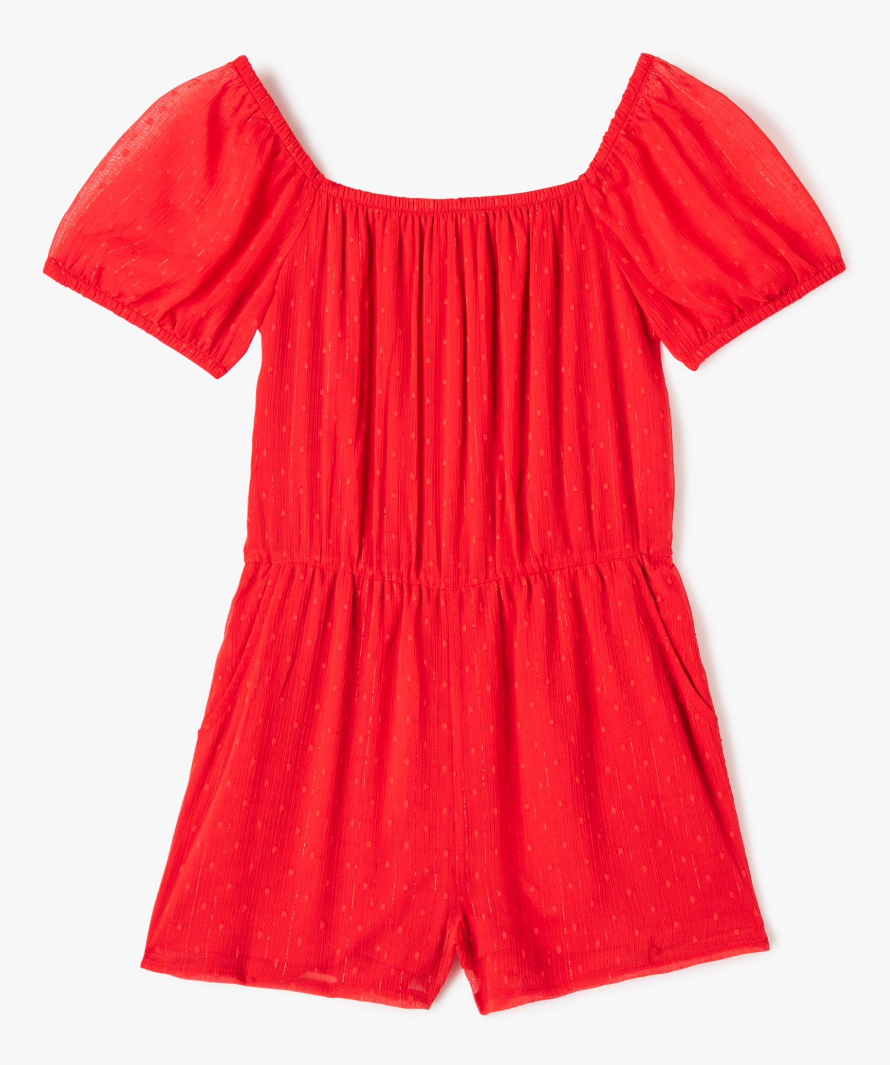 Combishort fille en voile avec fines rayures pailletées rouge | GEMO