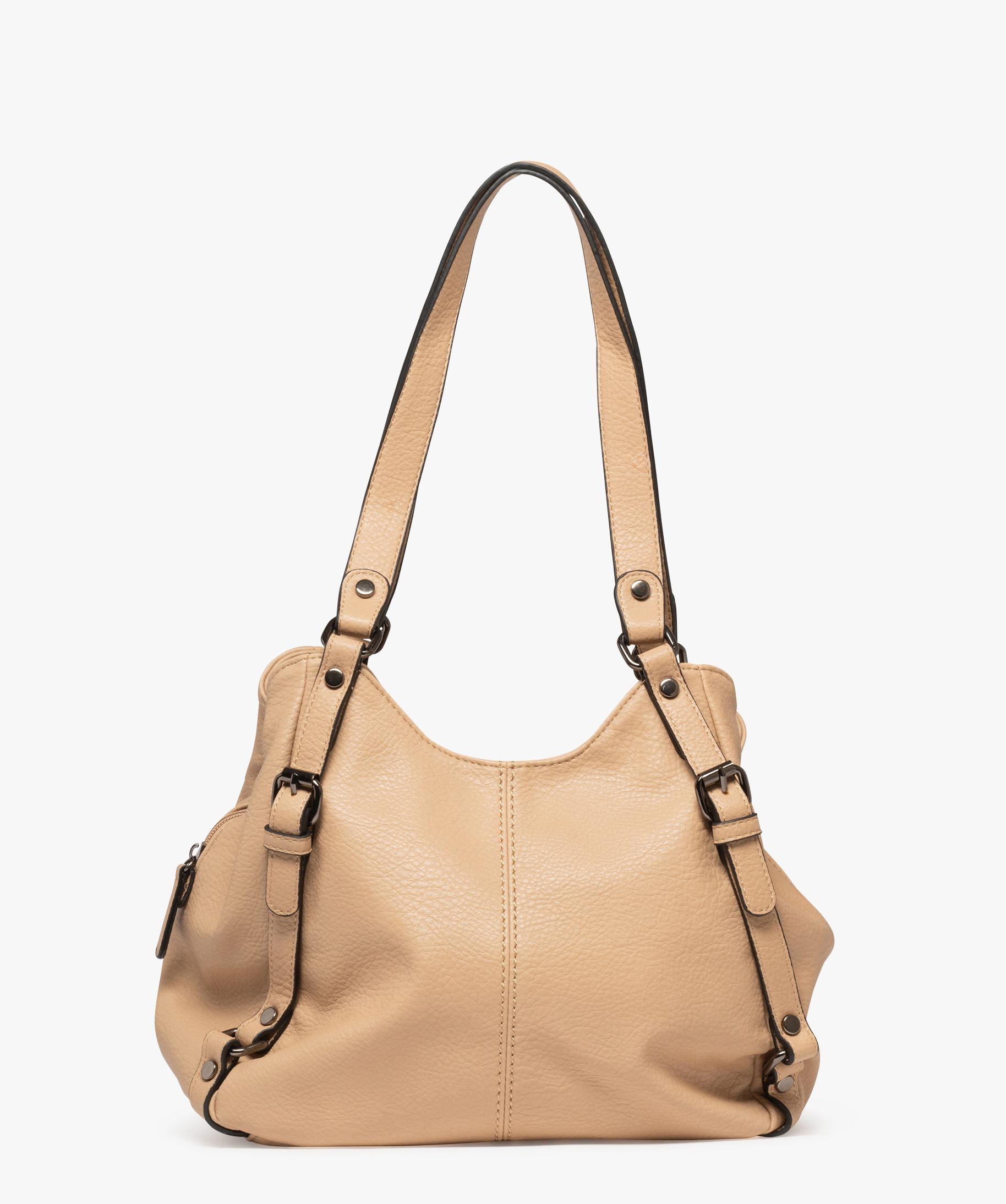 Sac à main grand format en matière grainée et souple femme beige | GEMO