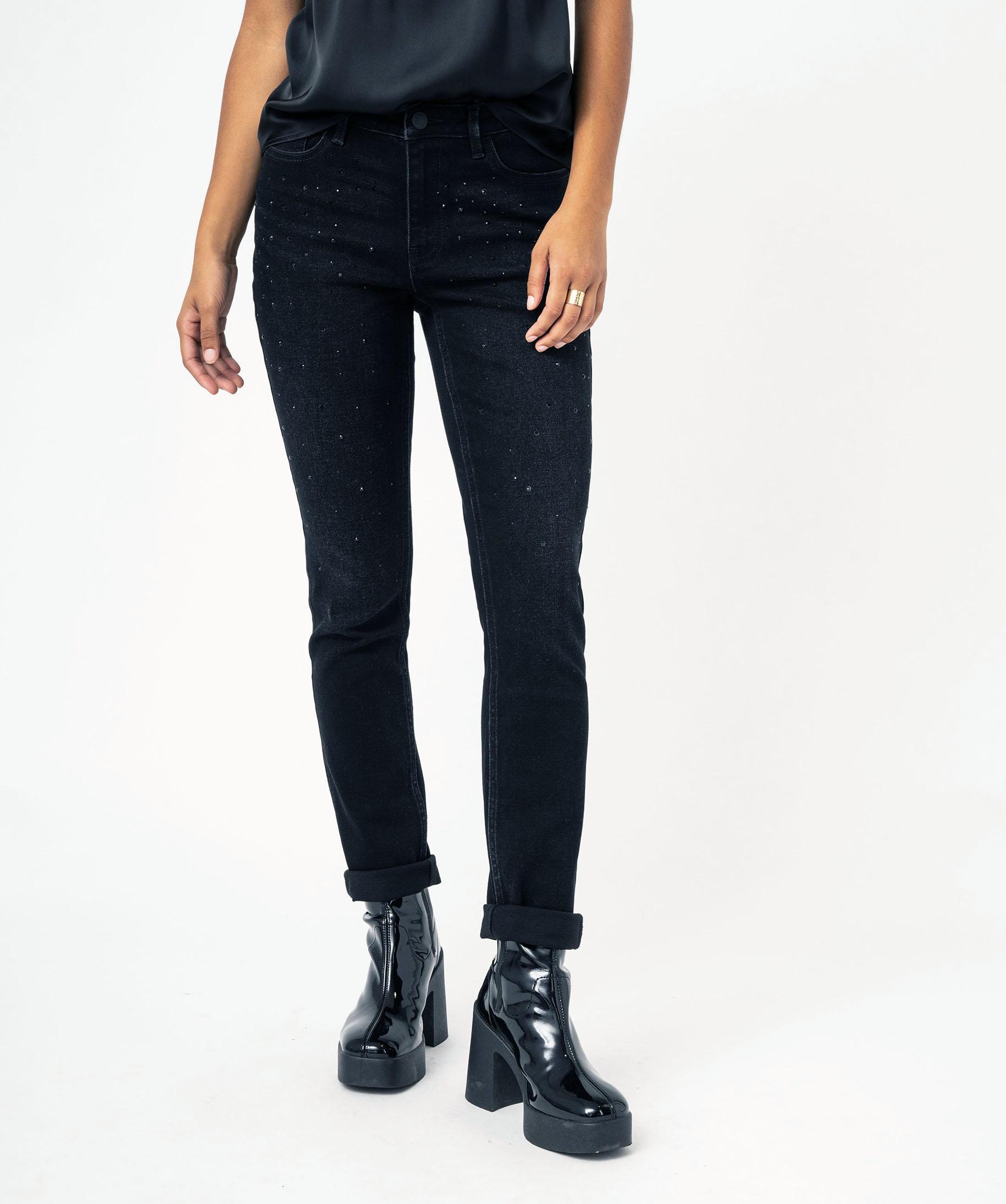 Jean slim taille normal à strass femme noir | GEMO