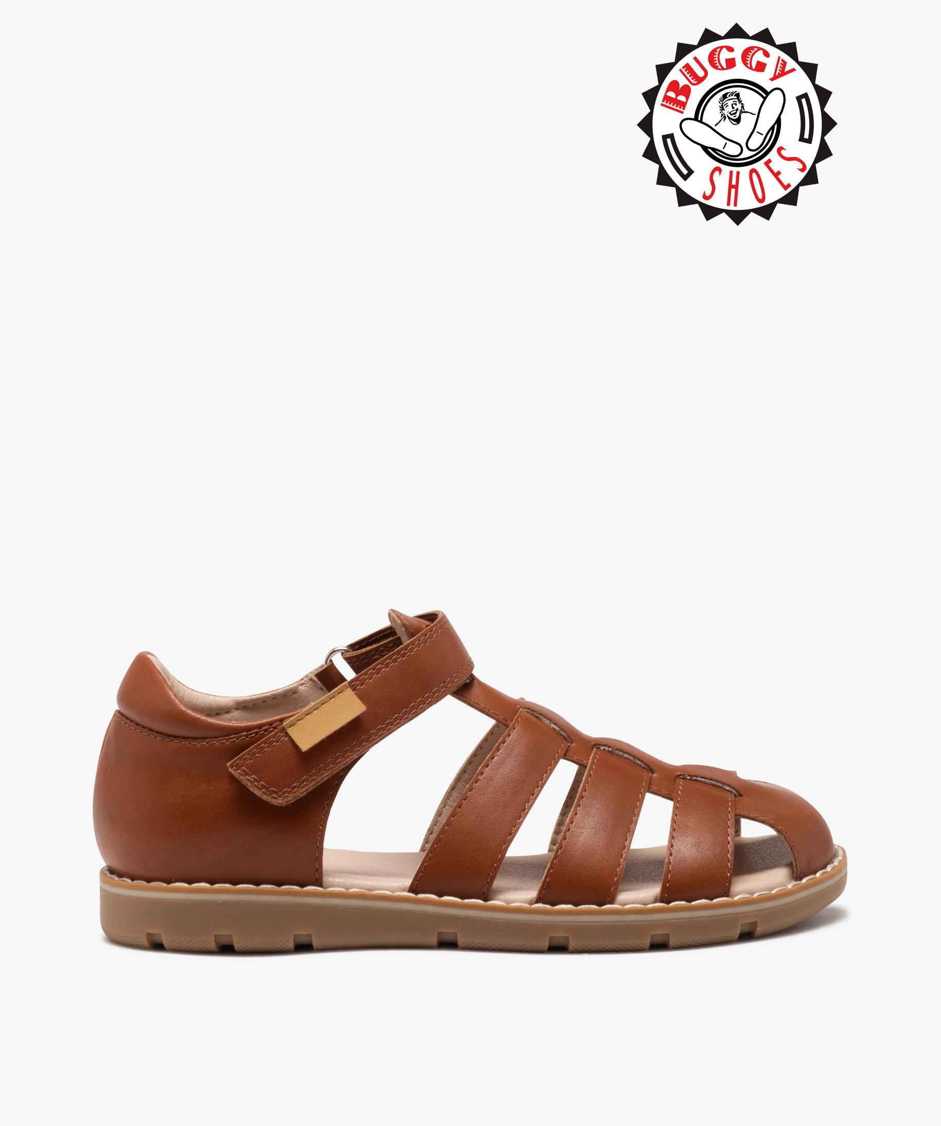 Sandales garçon avec brides unies et à scratch - Buggy Shoes camel | GEMO