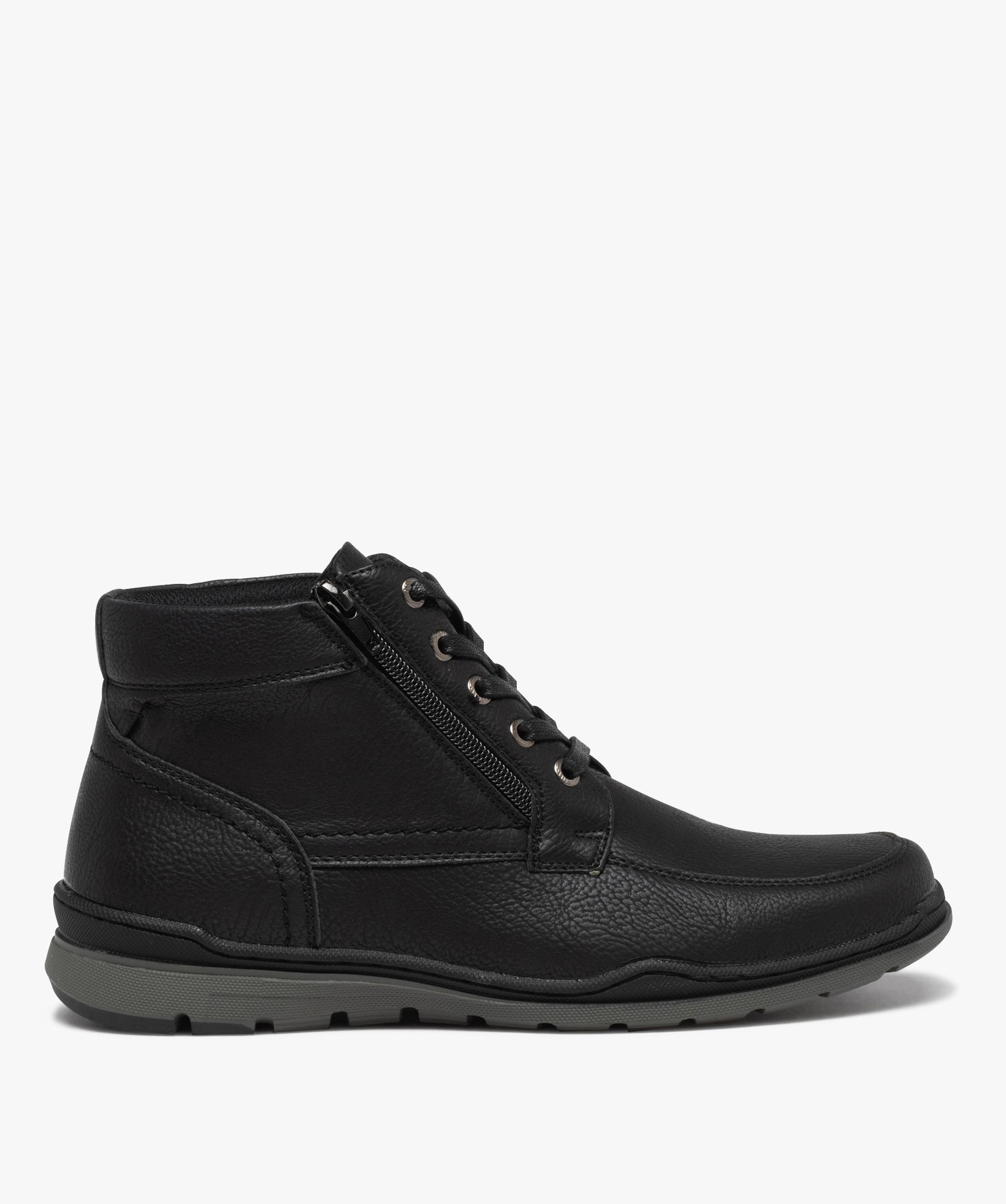 Boots homme confort unis à fermeture lacets et zip noir | GEMO