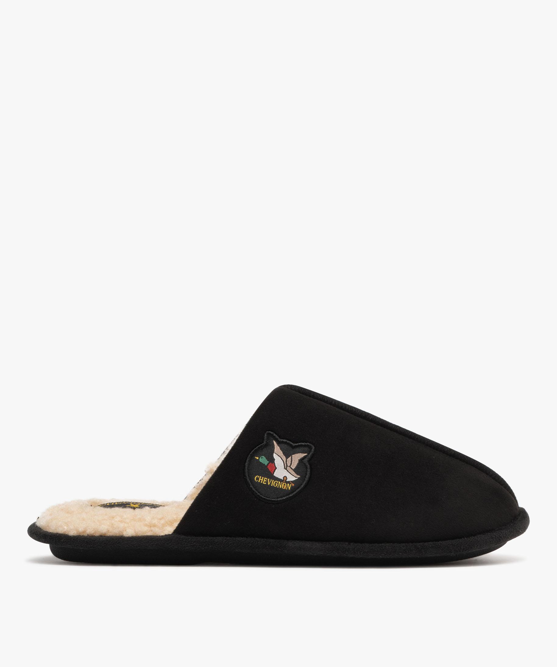 Chaussons homme mules fourrées sherpa et dessus en velours ... noir | GEMO