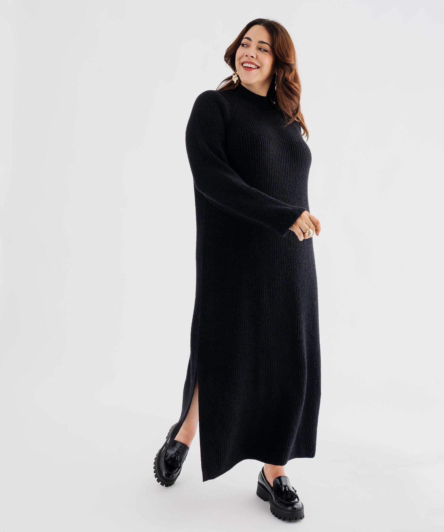 Robe pull longue fendue sur les côtés femme grande taille noir | GEMO