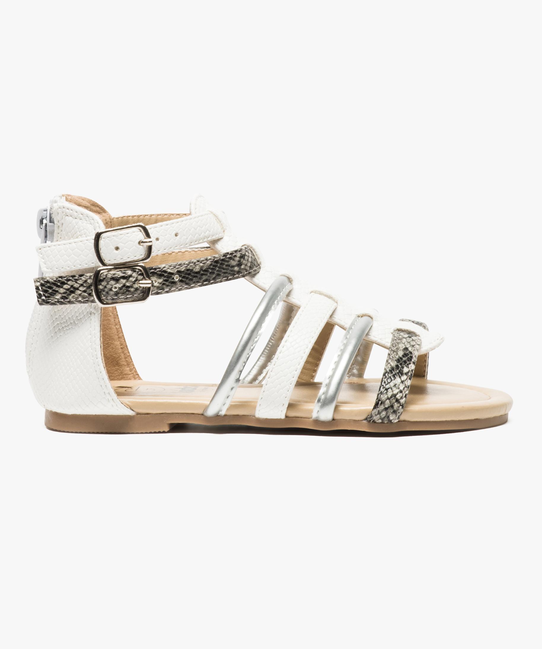 Sandales spartiates à brides tricolores avec talon zippé blanc | GEMO