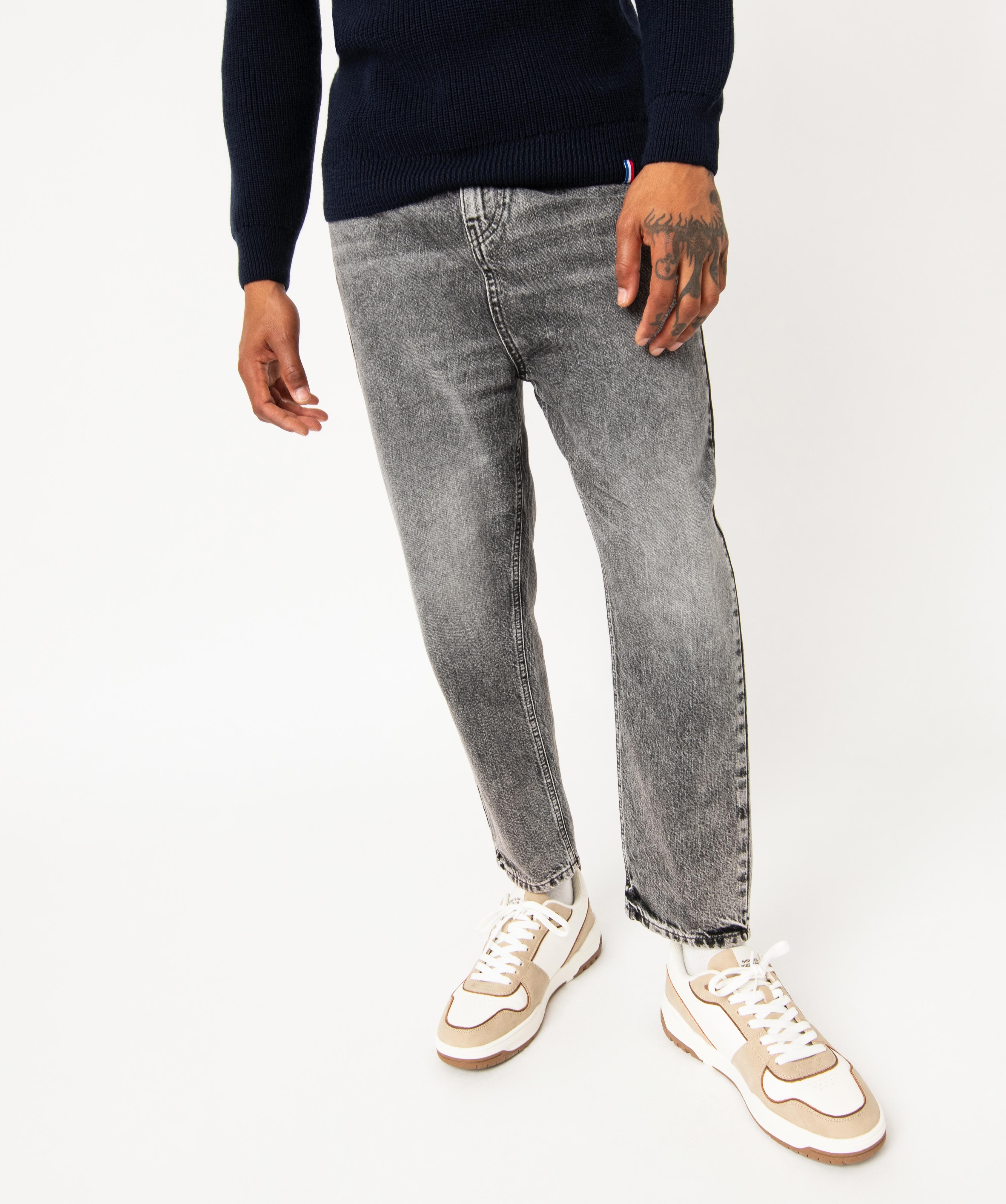 Jean cropped en denim délavé homme grey | GEMO