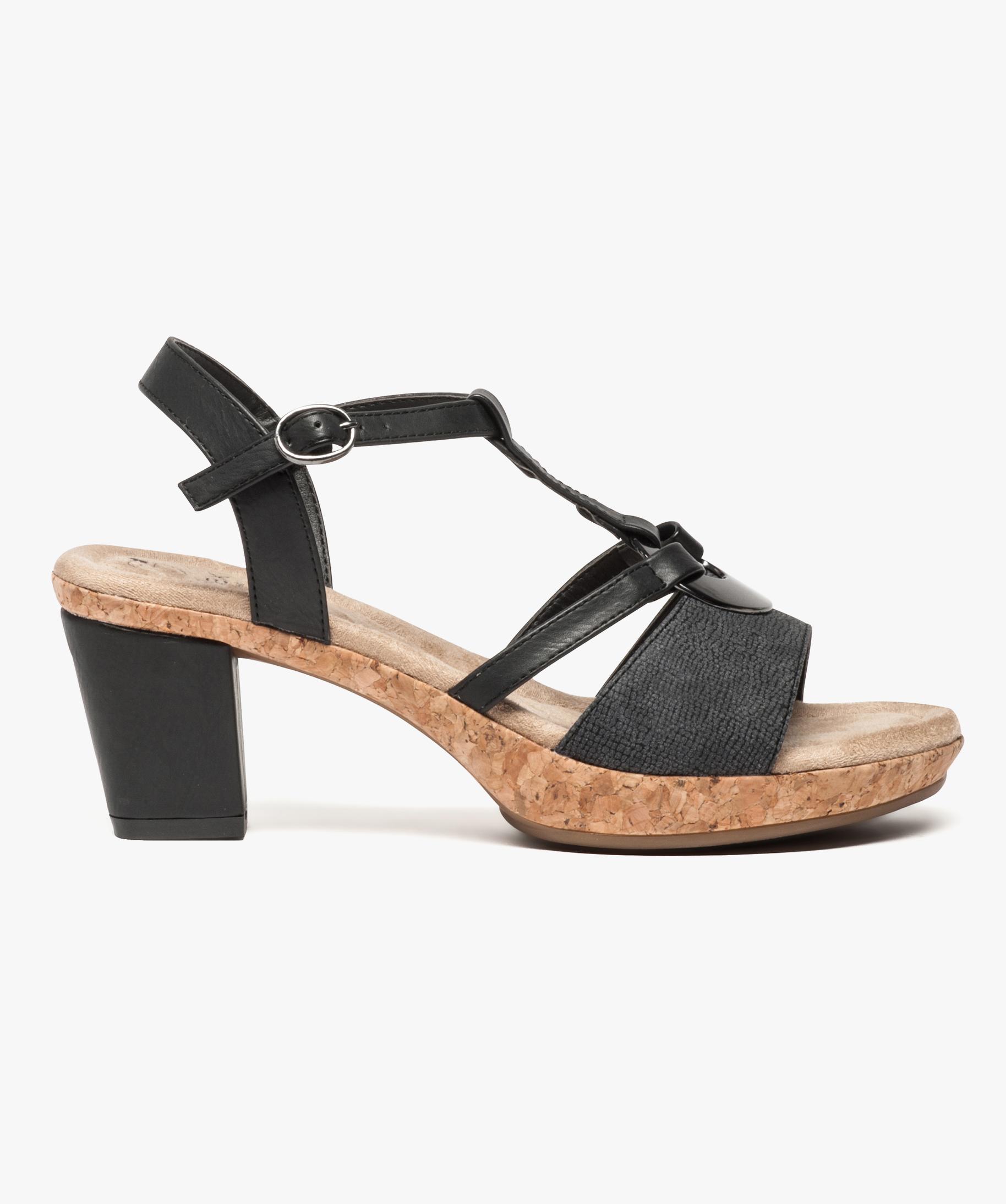 Sandales à talon et semelle en liège noir | GEMO