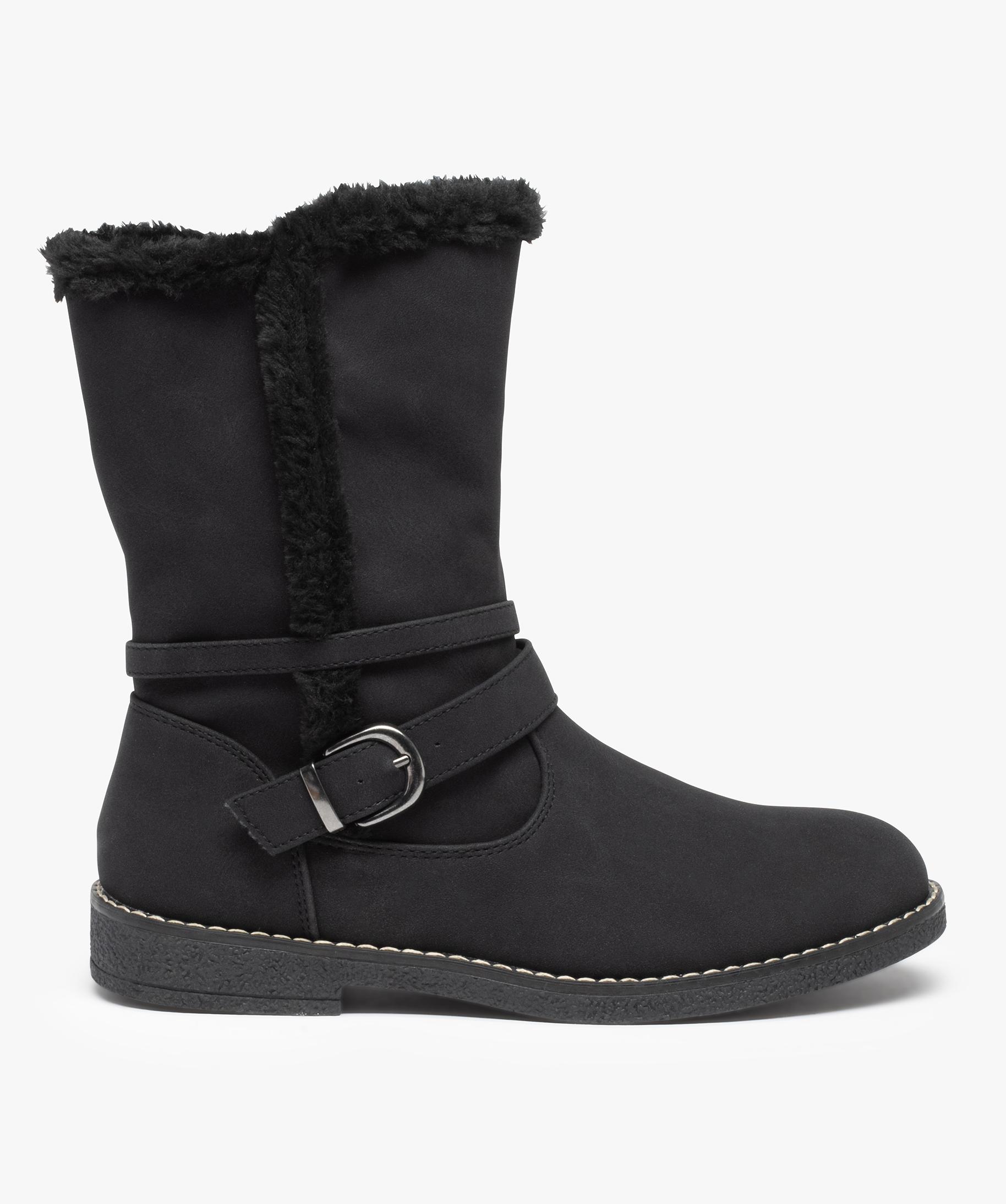 Boots fourrées femme plates unies avec bride décorative noir | GEMO