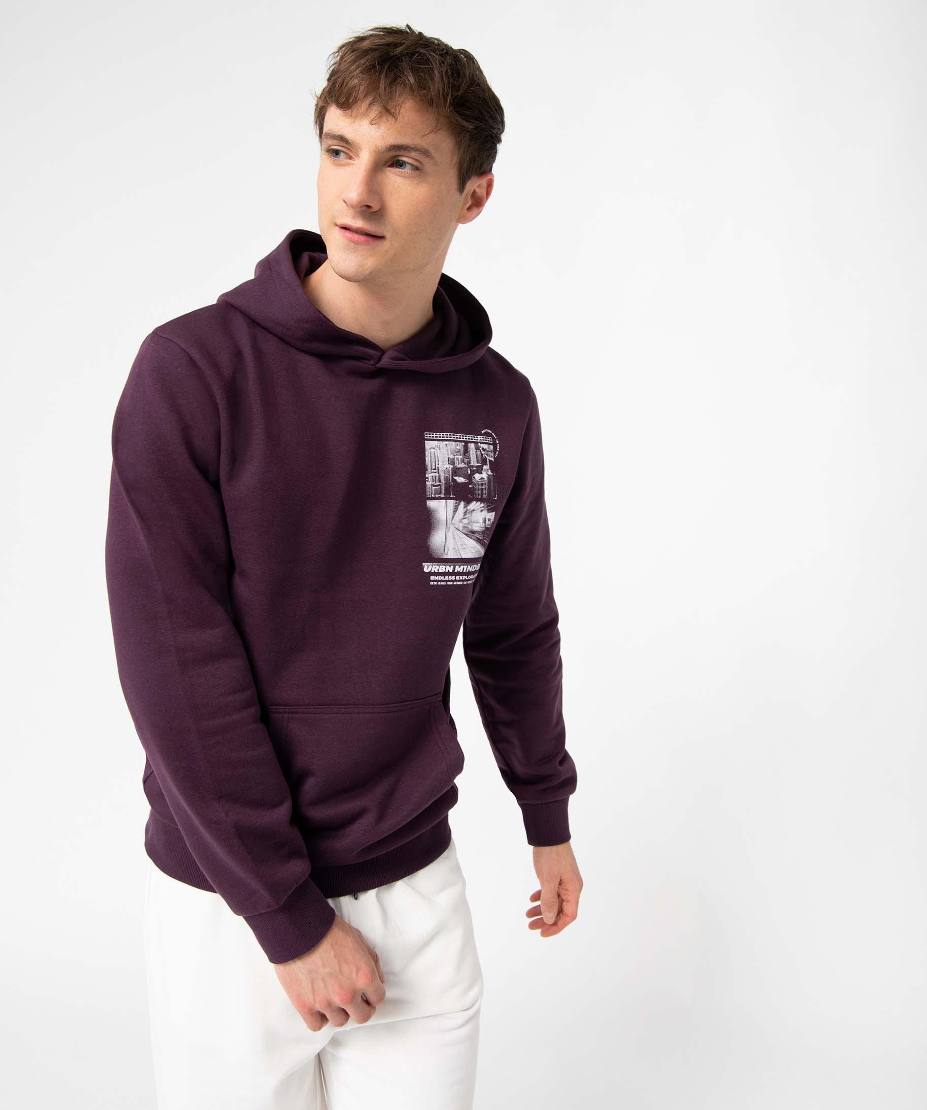 Sweat homme à capuche avec motif streetwear violet | GEMO