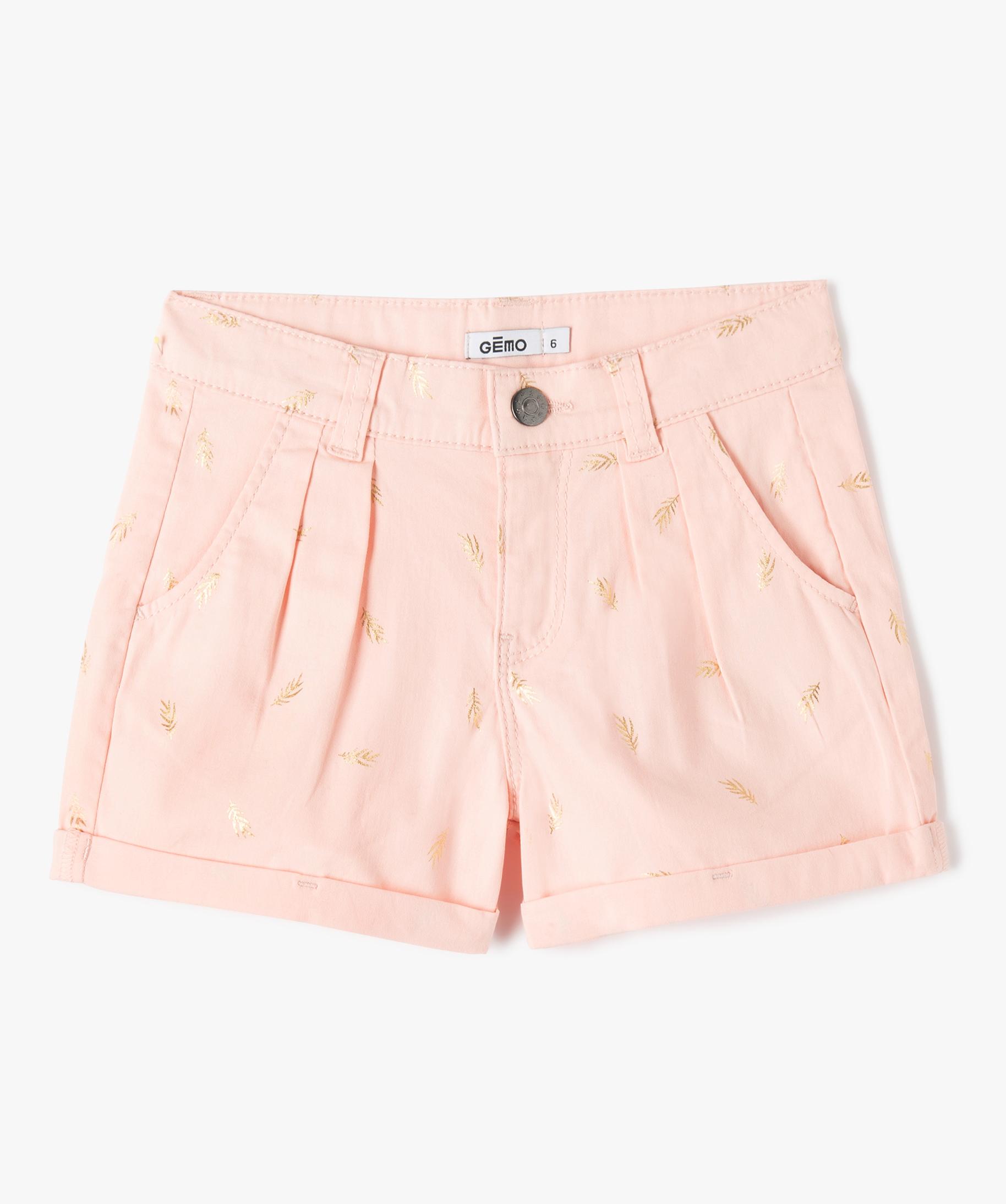 Short fille large en toile de coton avec motifs scintillants rose | GEMO