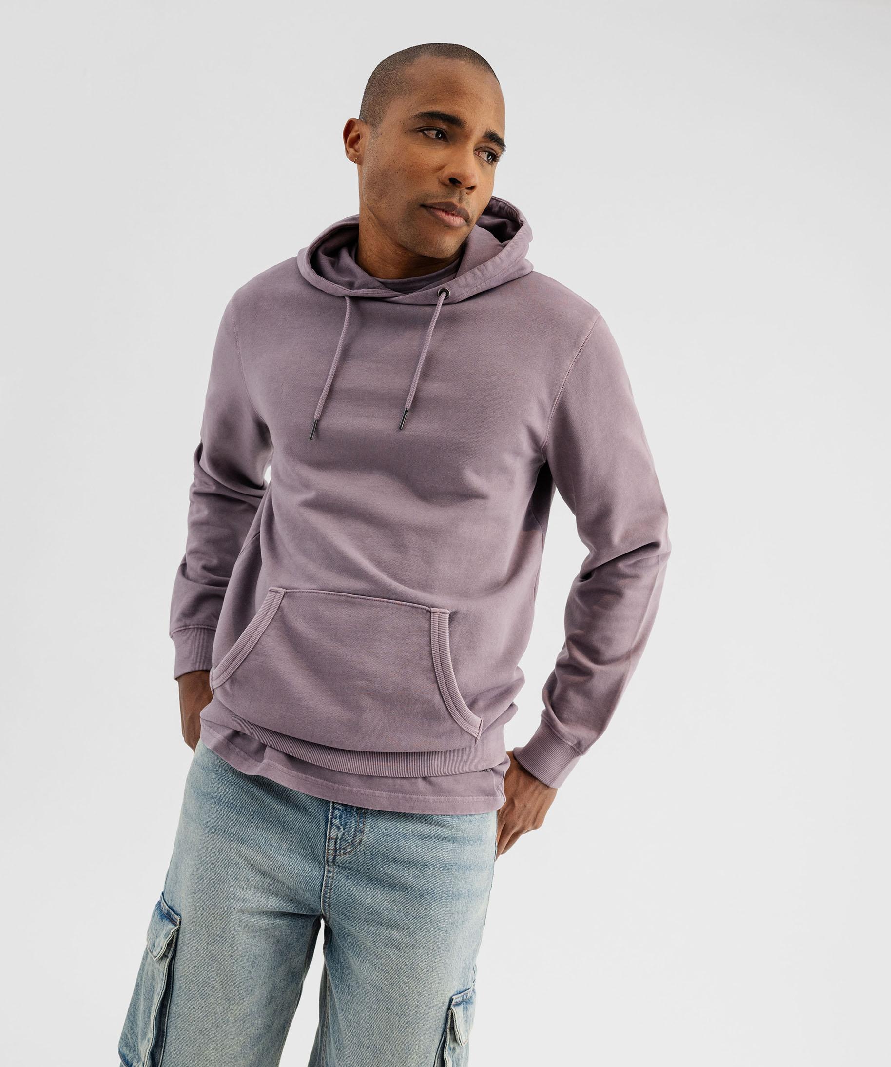 Sweat à capuche coloris délavé intérieur bouclette homme violet | GEMO