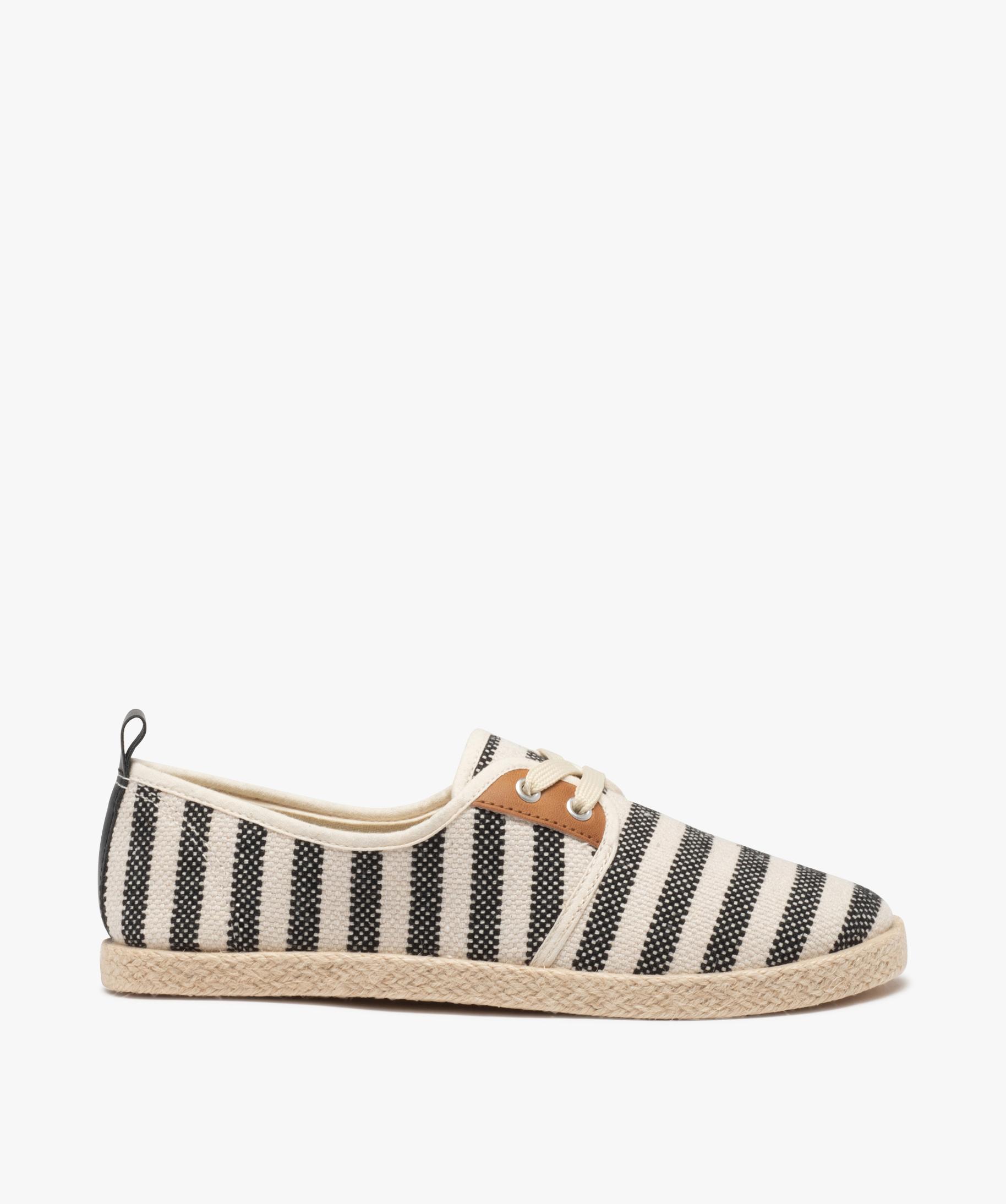 Baskets femme en toile rayée avec semelle corde noir | GEMO