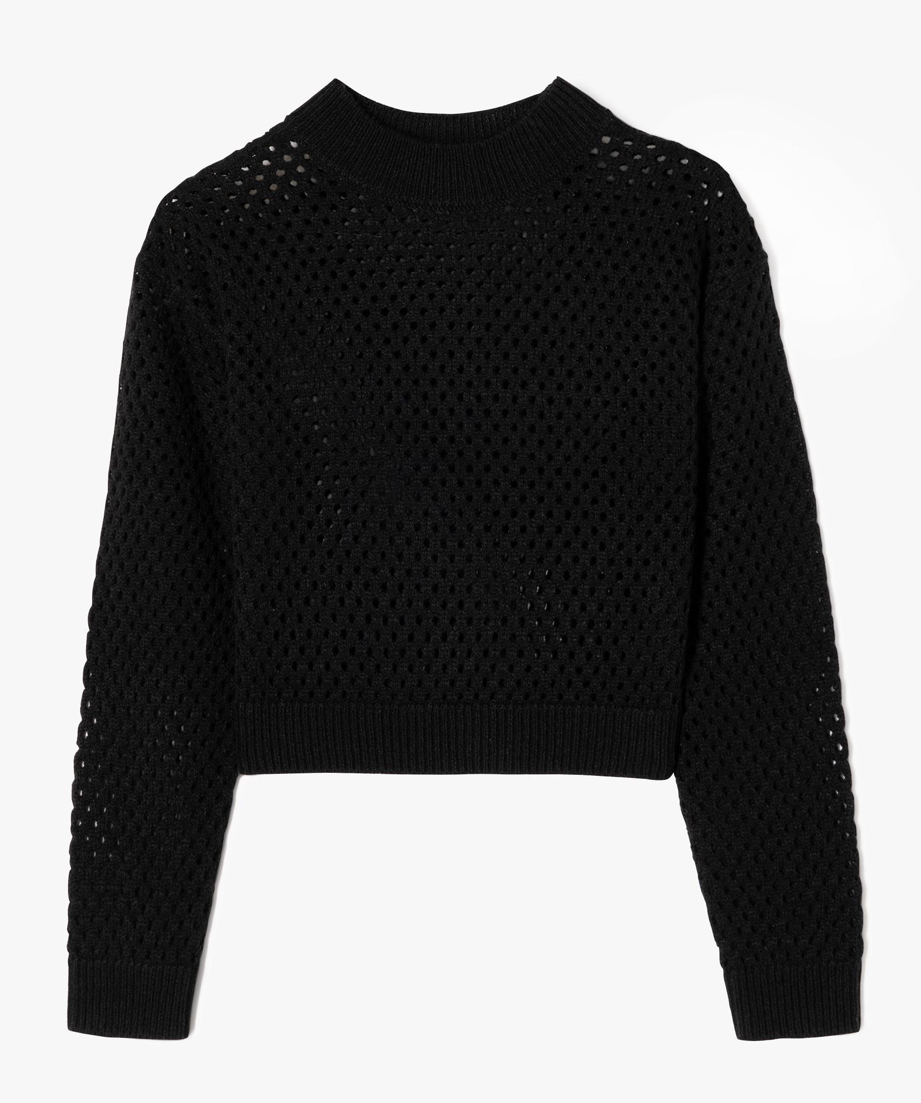 Pull en maille ajourée coupe courte fille noir | GEMO